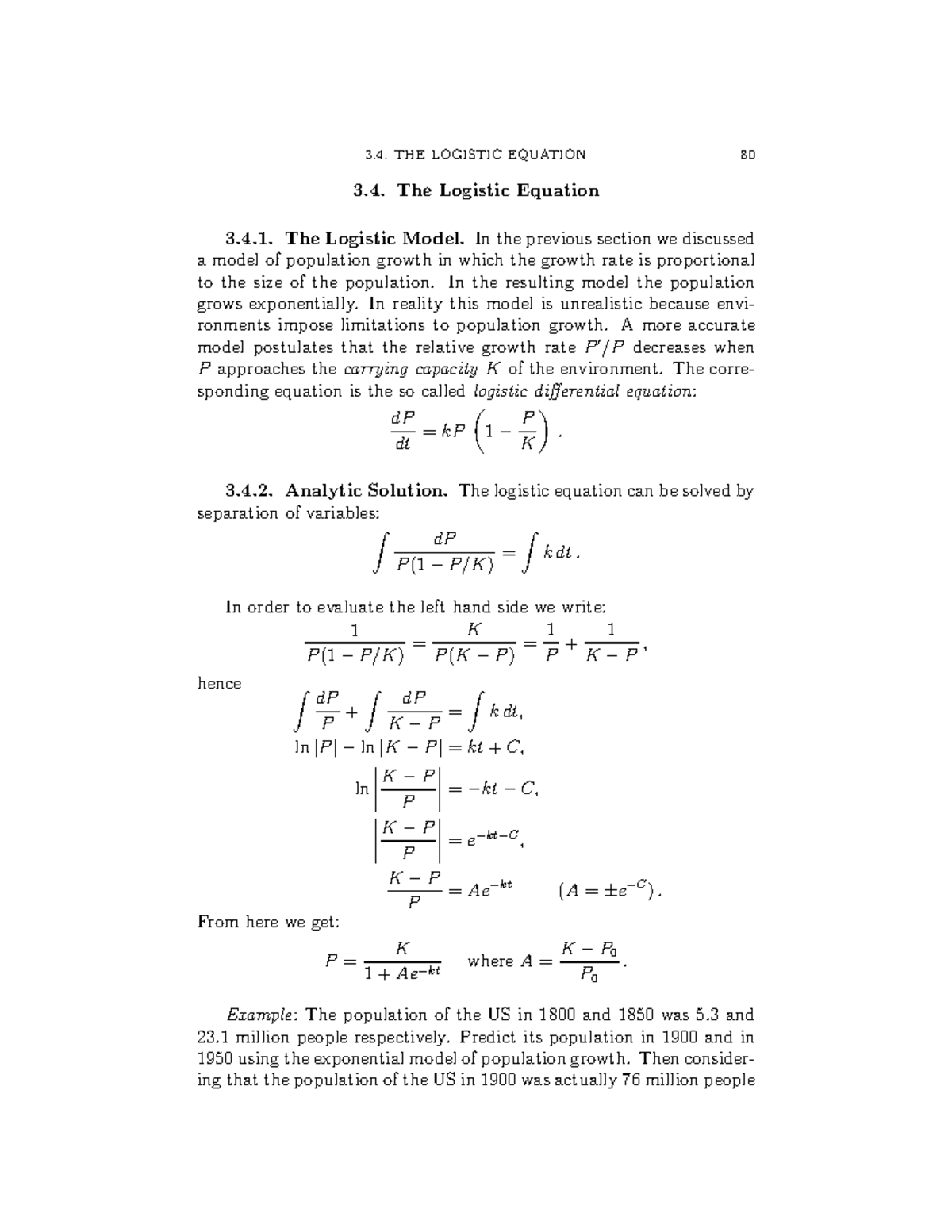 3.4. The Logistic Equation - THE LOGISTIC EQUATION 80 The Logistic ...