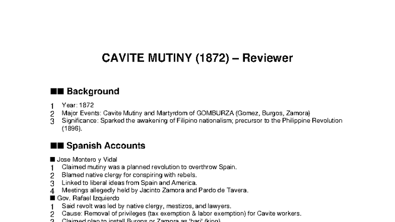 CAVITE MUTINY (1872) Final Exam Reviewer on GOMBURZA and Nationalism ...