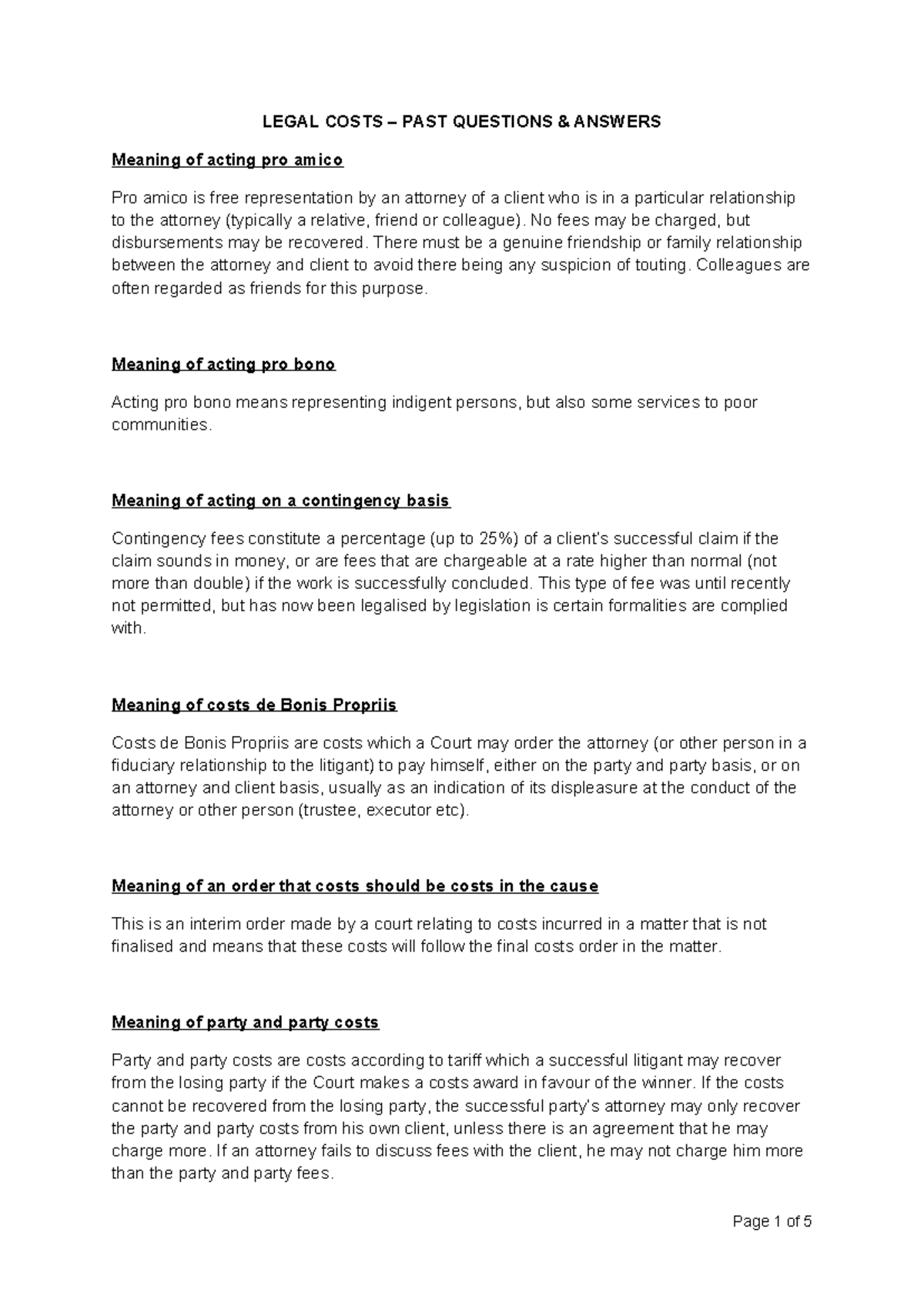 Legal Costs - Study Notes for Law Students on Fees and Representation ...