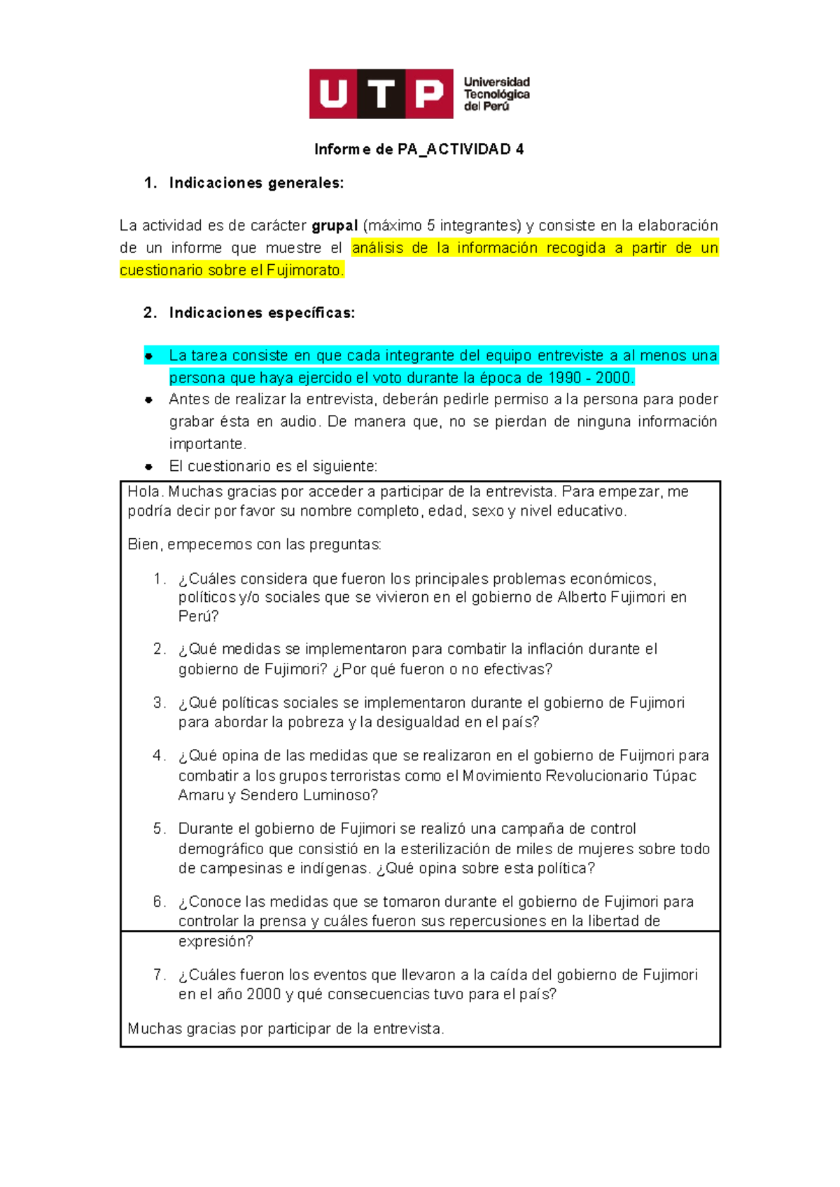 Informe PA4: Análisis de Entrevistas sobre el Fujimorato en Perú - Studocu