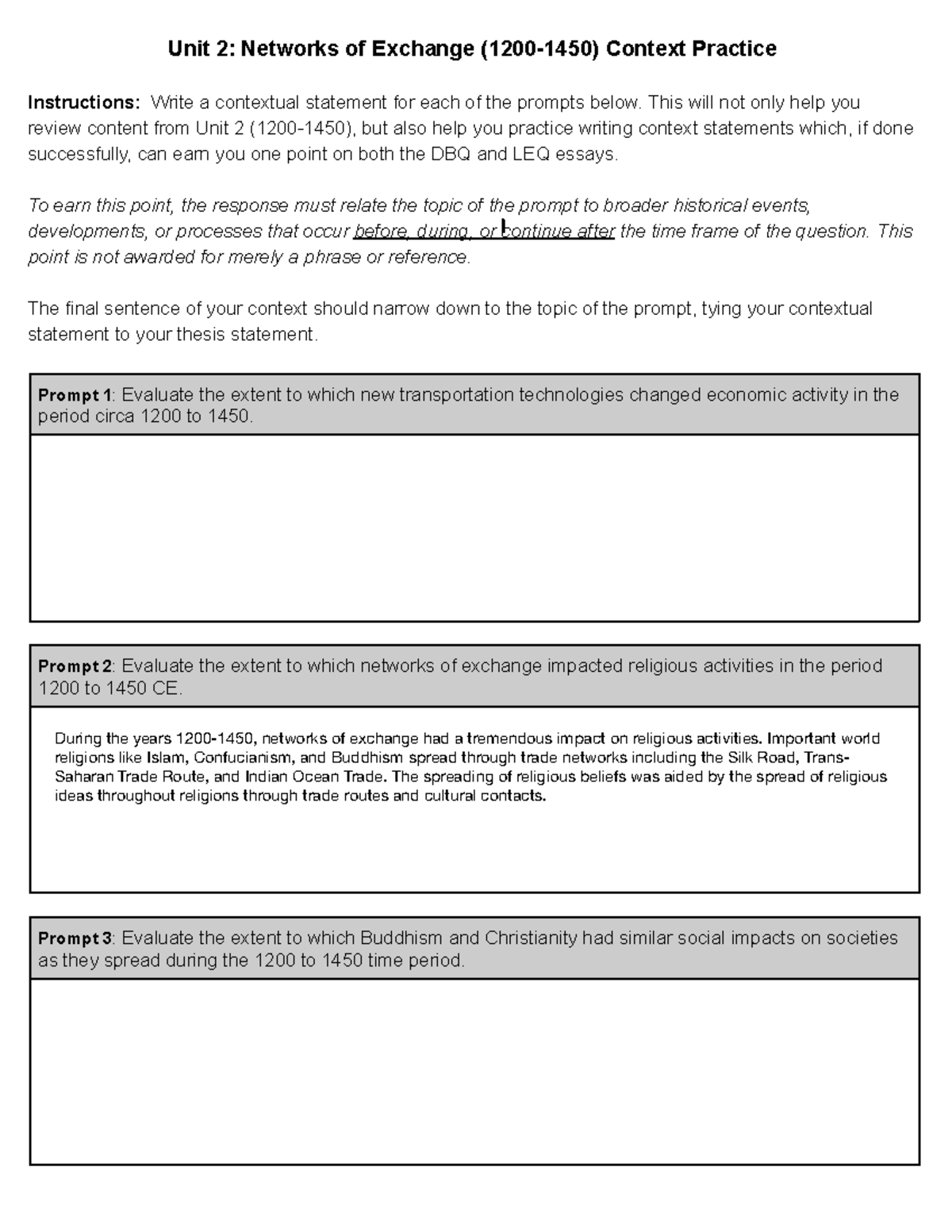Unit 2: Networks of Exchange (1200-1450) Contextual Practice Guide ...