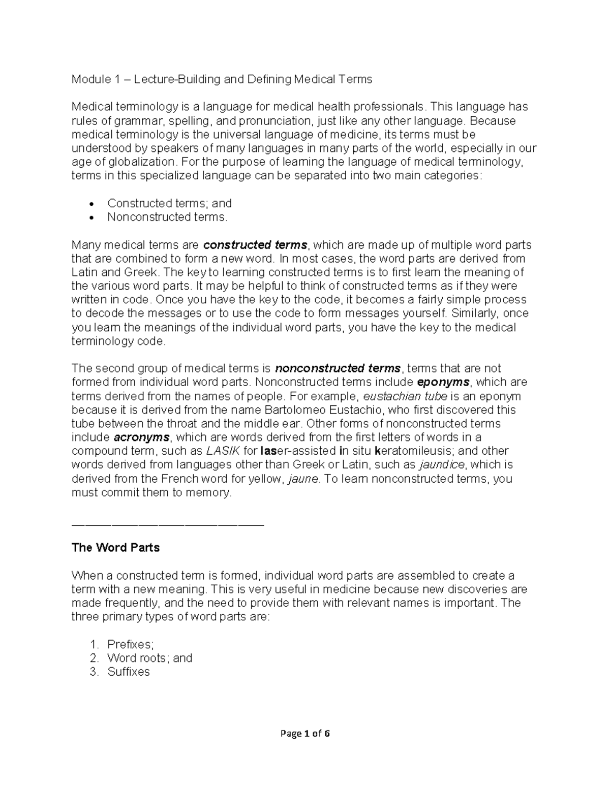 Module 1 Lecture: Building and Defining Medical Terms - Studocu