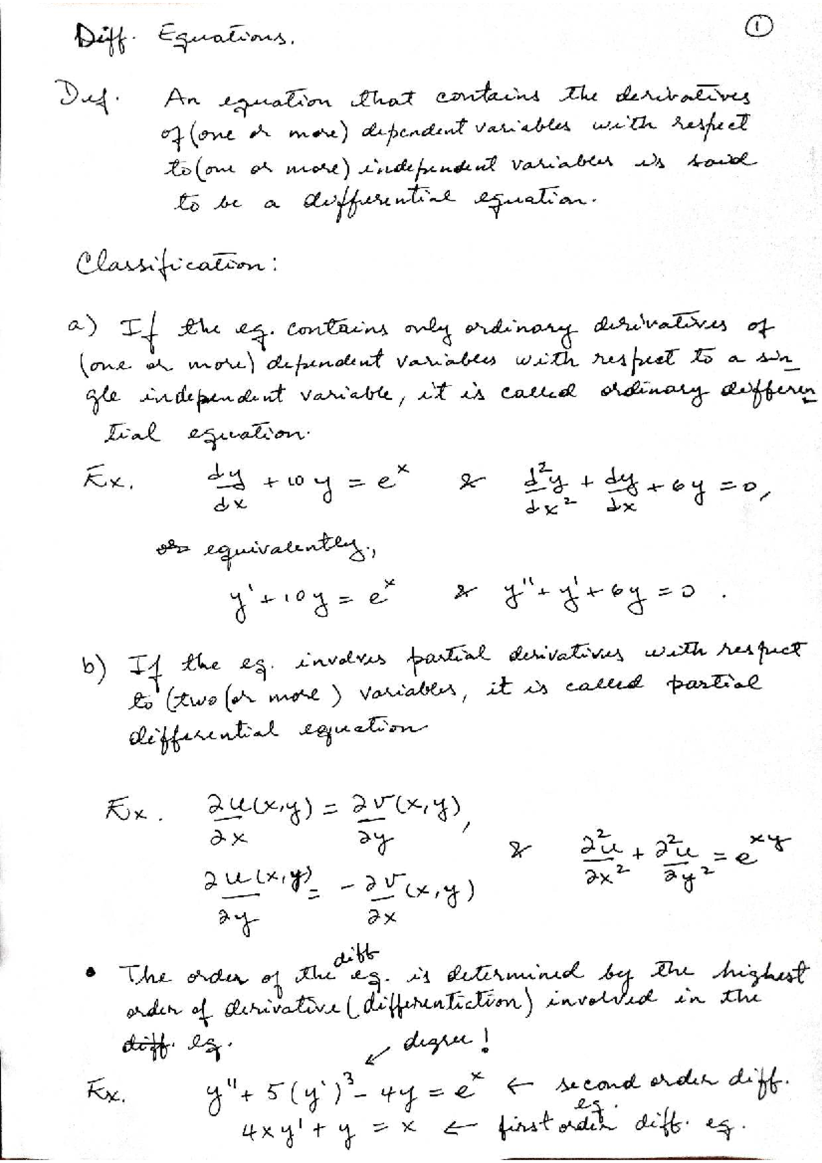 Differential Equations: Definitions and Classifications (Week1 - h ...
