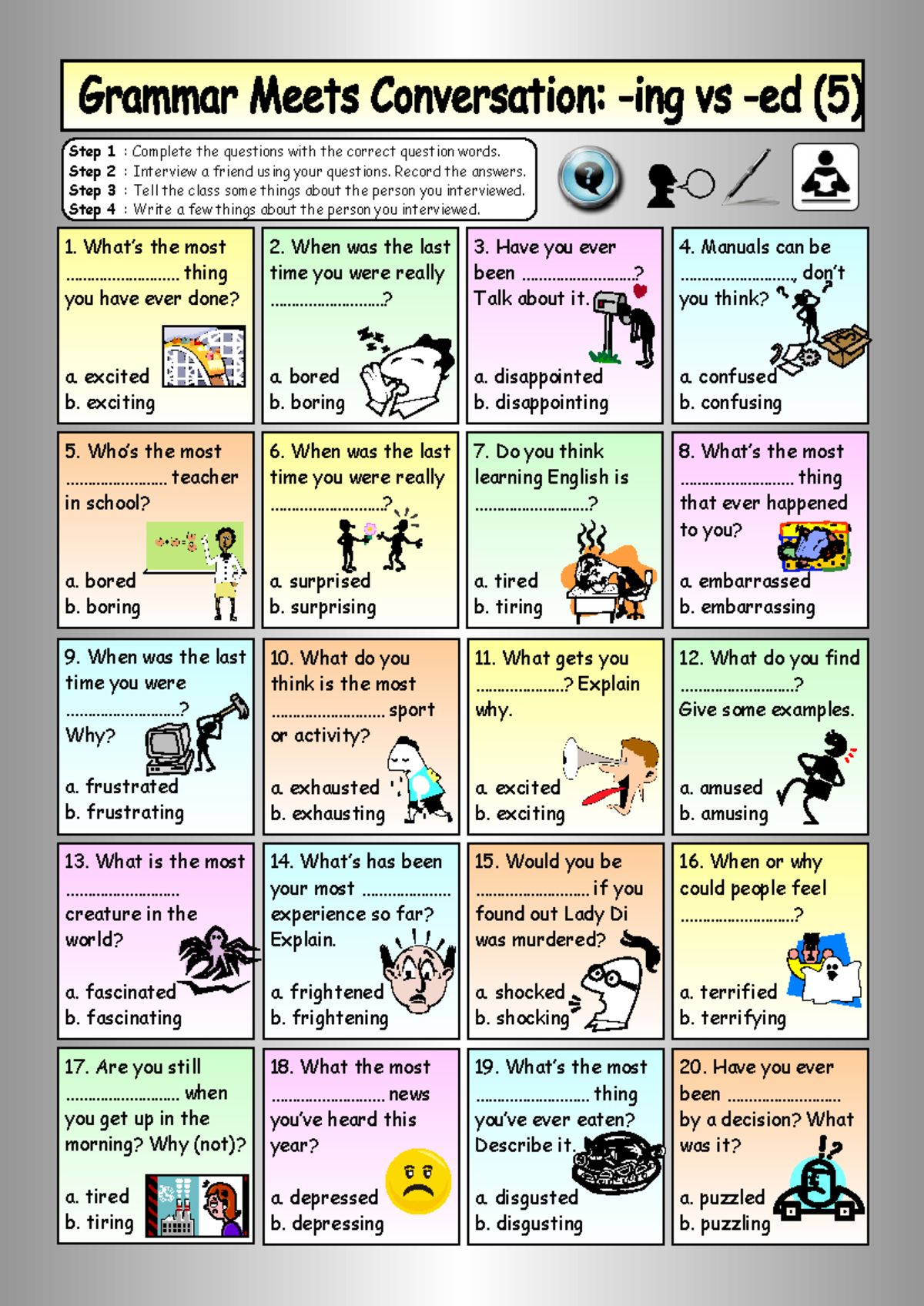 Adj ing-ed practice - Step 1 : Complete the questions with the correct ...