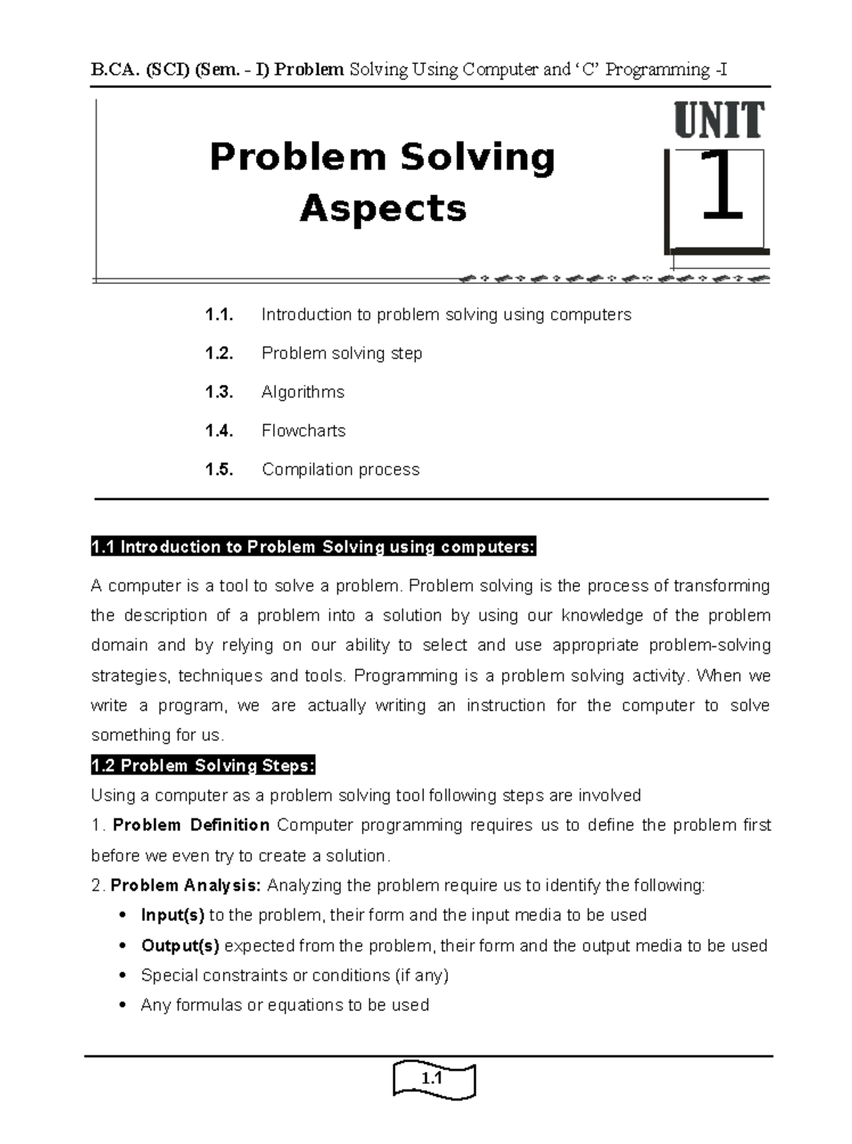 Ch1 - Introduction to Problem Solving with Computers: Algorithms & Flowcharts - Studocu