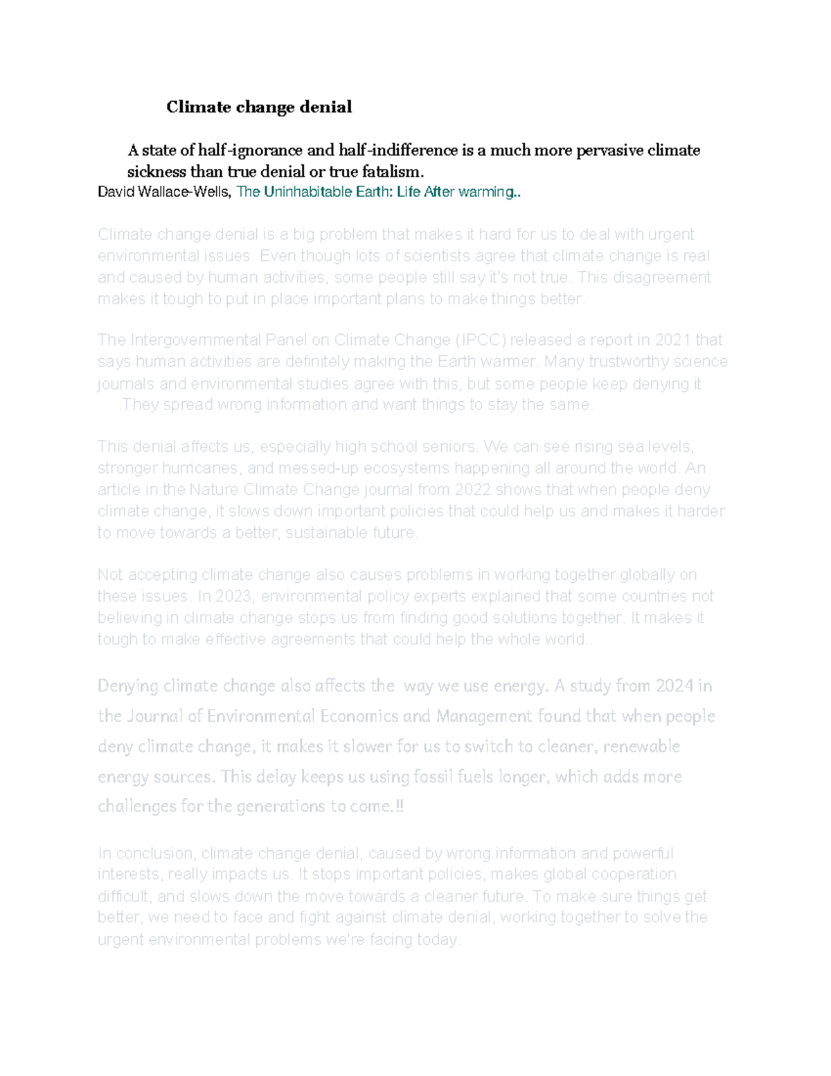 Climate Change Denial: Impacts on Policy and Global Cooperation - Studocu