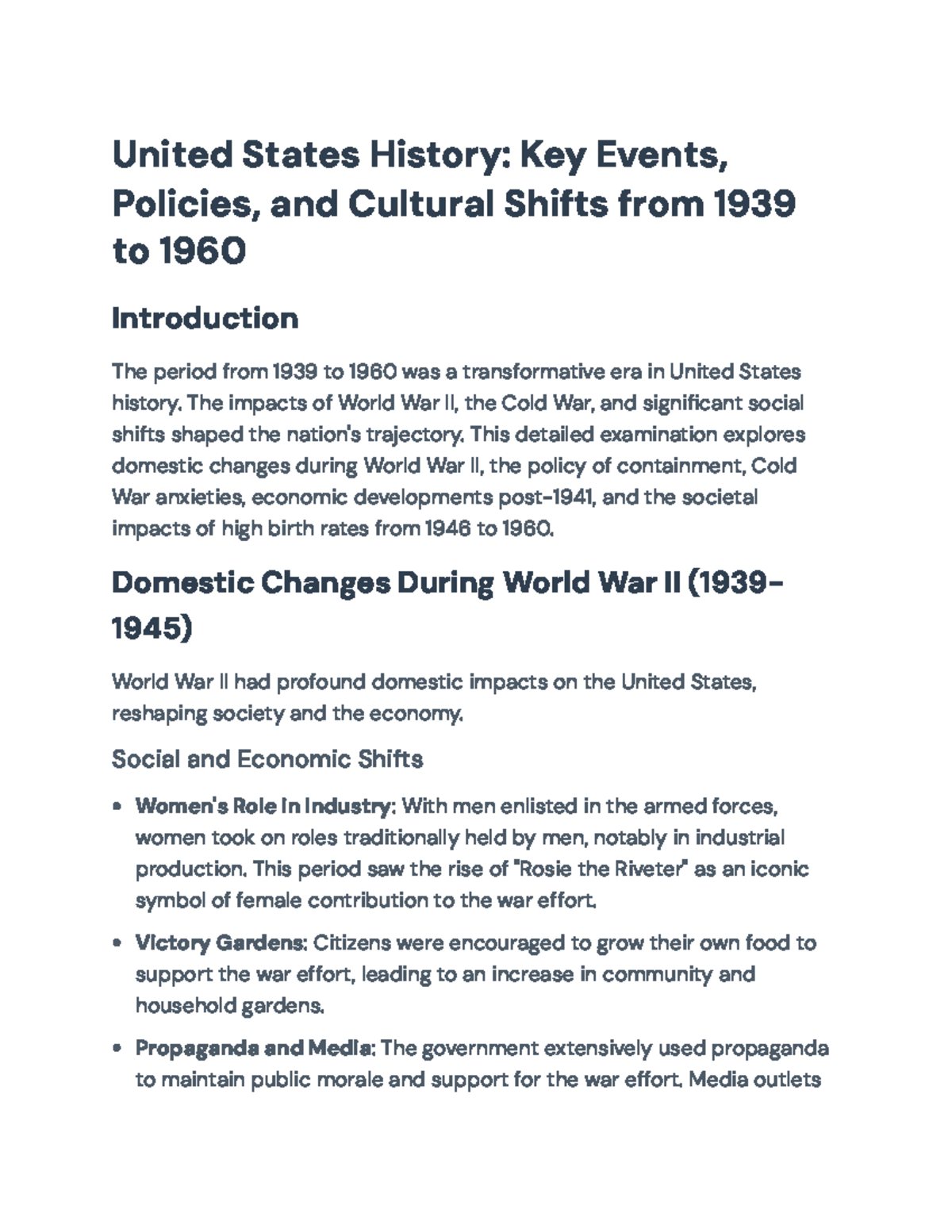 United States History (HIST 101): Key Events from 1939 to 1960 - United ...