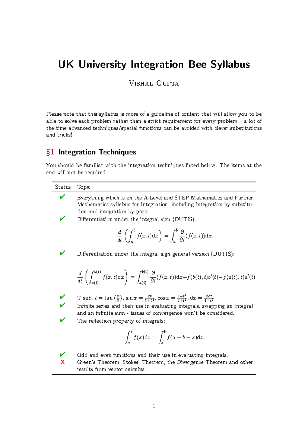 UK University Integration Bee Syllabus Overview and Techniques - Studocu