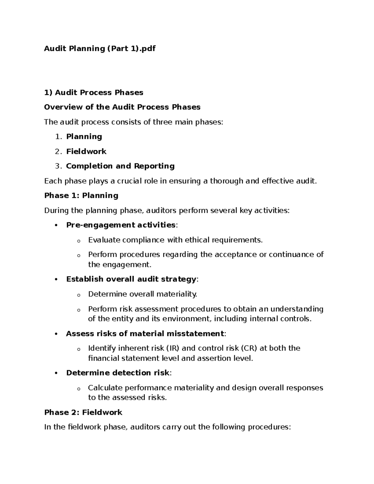Audit Planning Framework: Key Steps and Risk Assessment (Part 1) - Studocu
