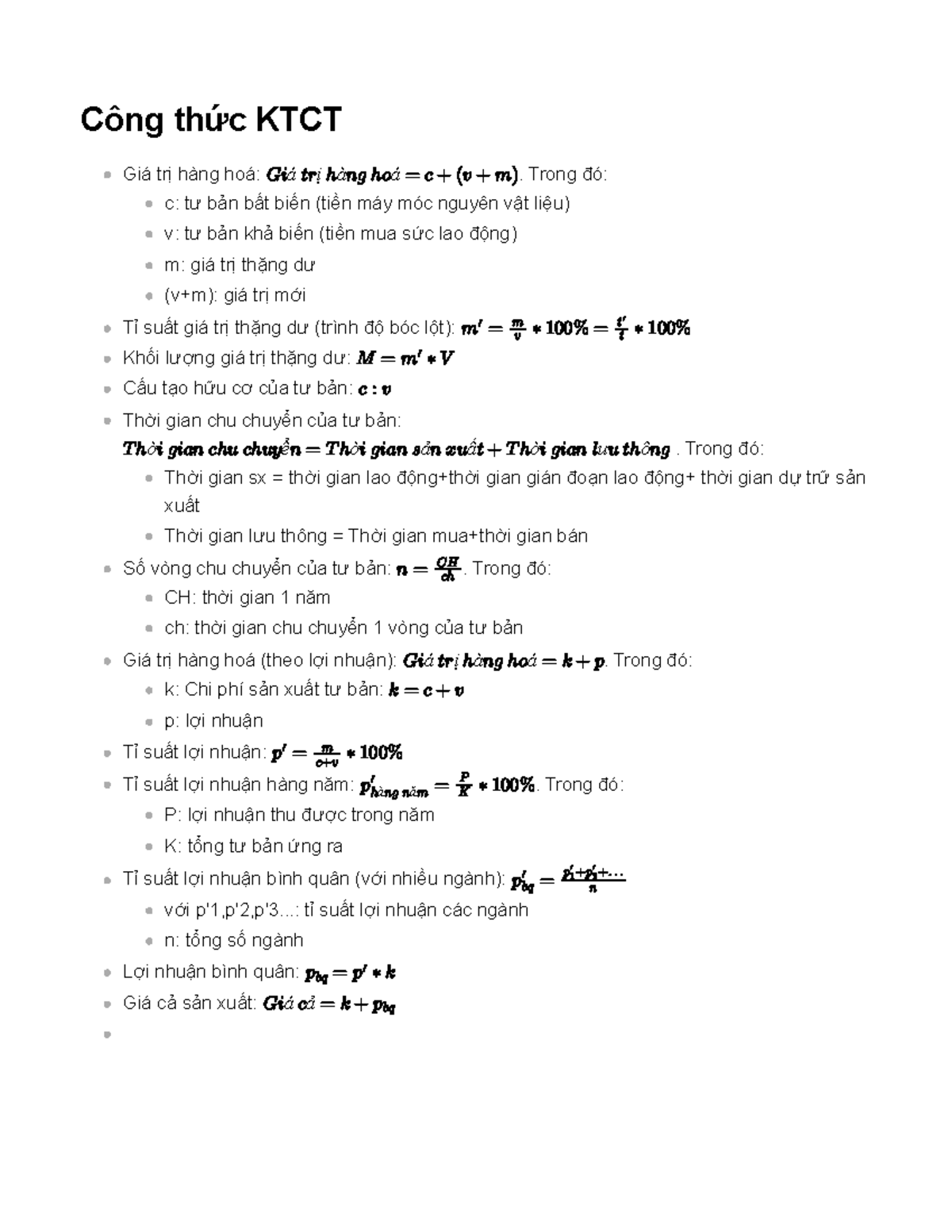 Công thức KTCT - Tóm tắt kiến thức và công thức tính toán KTCT - Studocu
