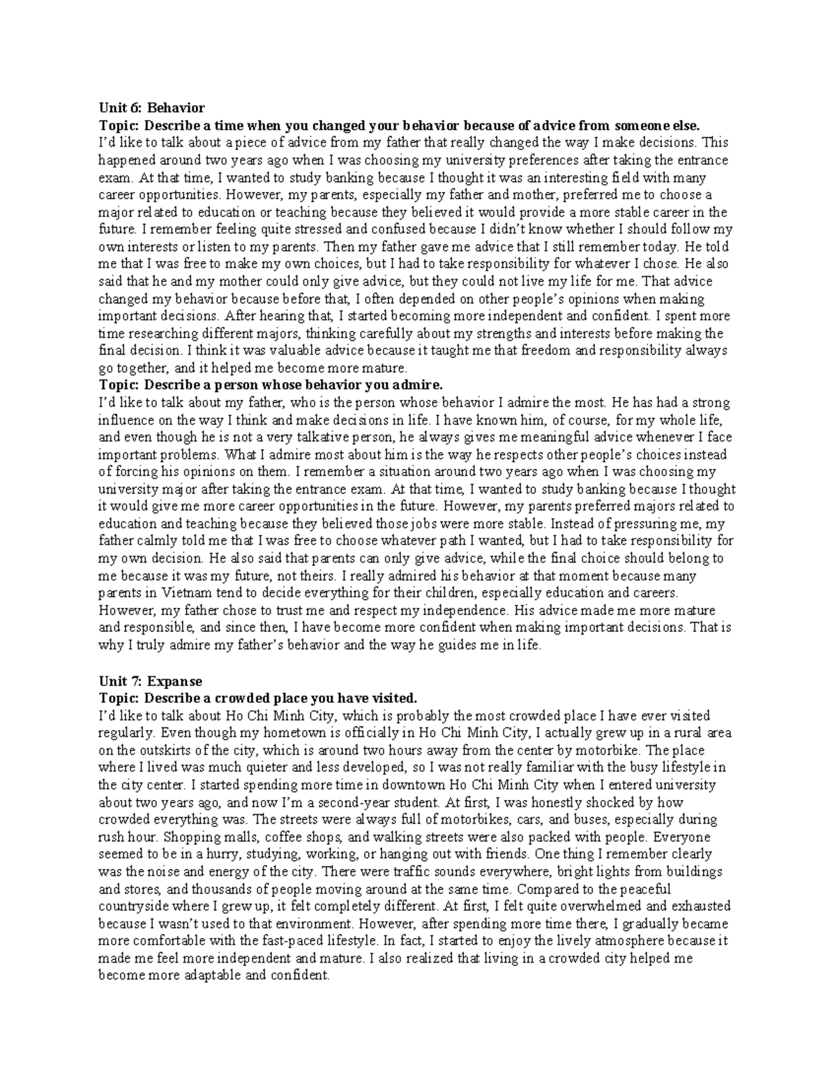 TATQ4 - Speaking: Reflections on Behavior Changes and Life Experiences ...