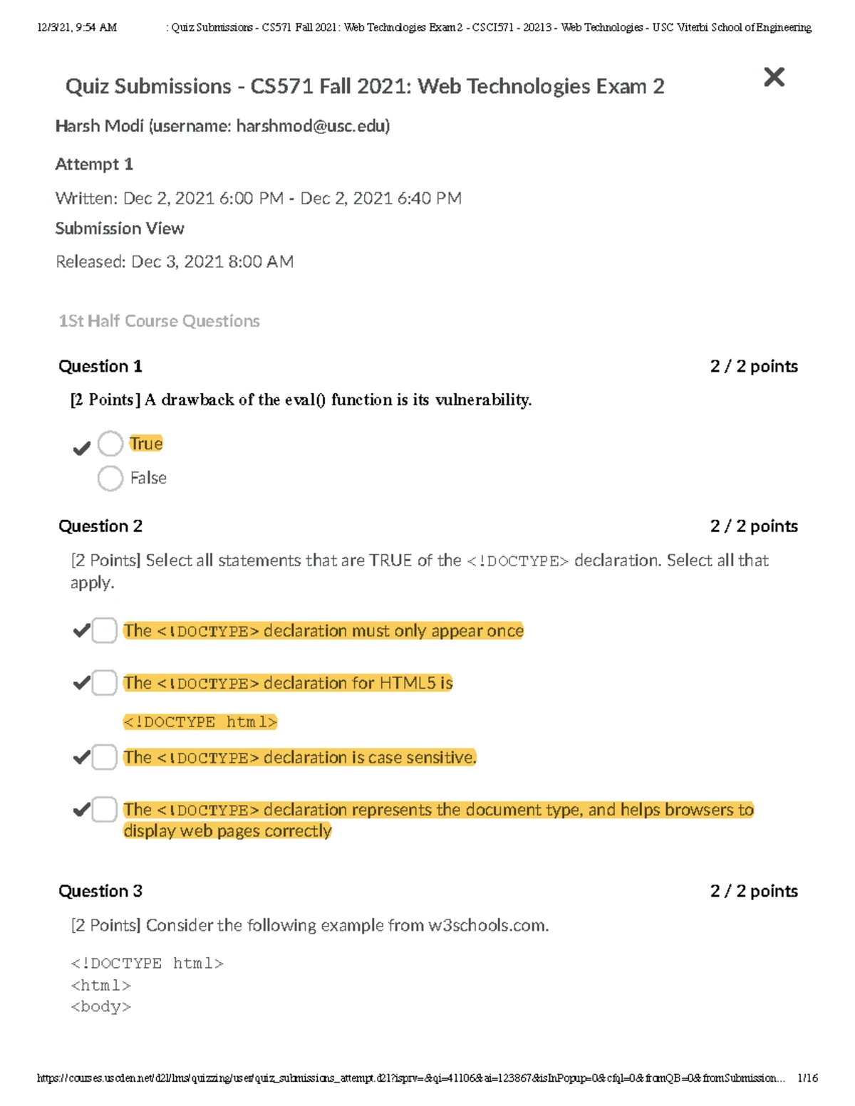 CS571 Fall 2020: Quiz Submissions for Web Technologies Exam 2 - Studocu