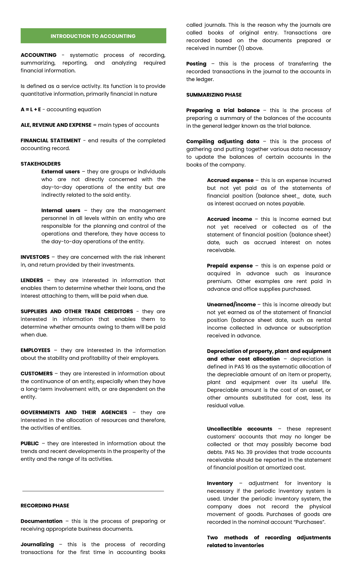 Review Accounting - Notes (ACC 101) - Studocu