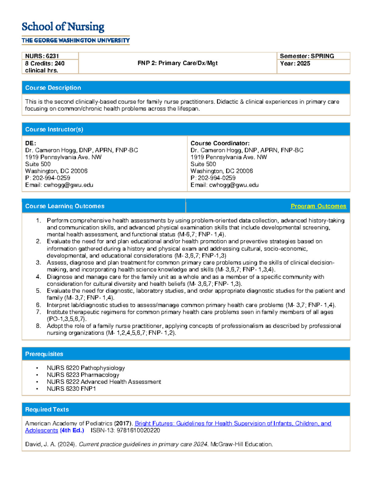 NURS 6231 Spring 2025 Syllabus - Family Nurse Practitioner II Final ...