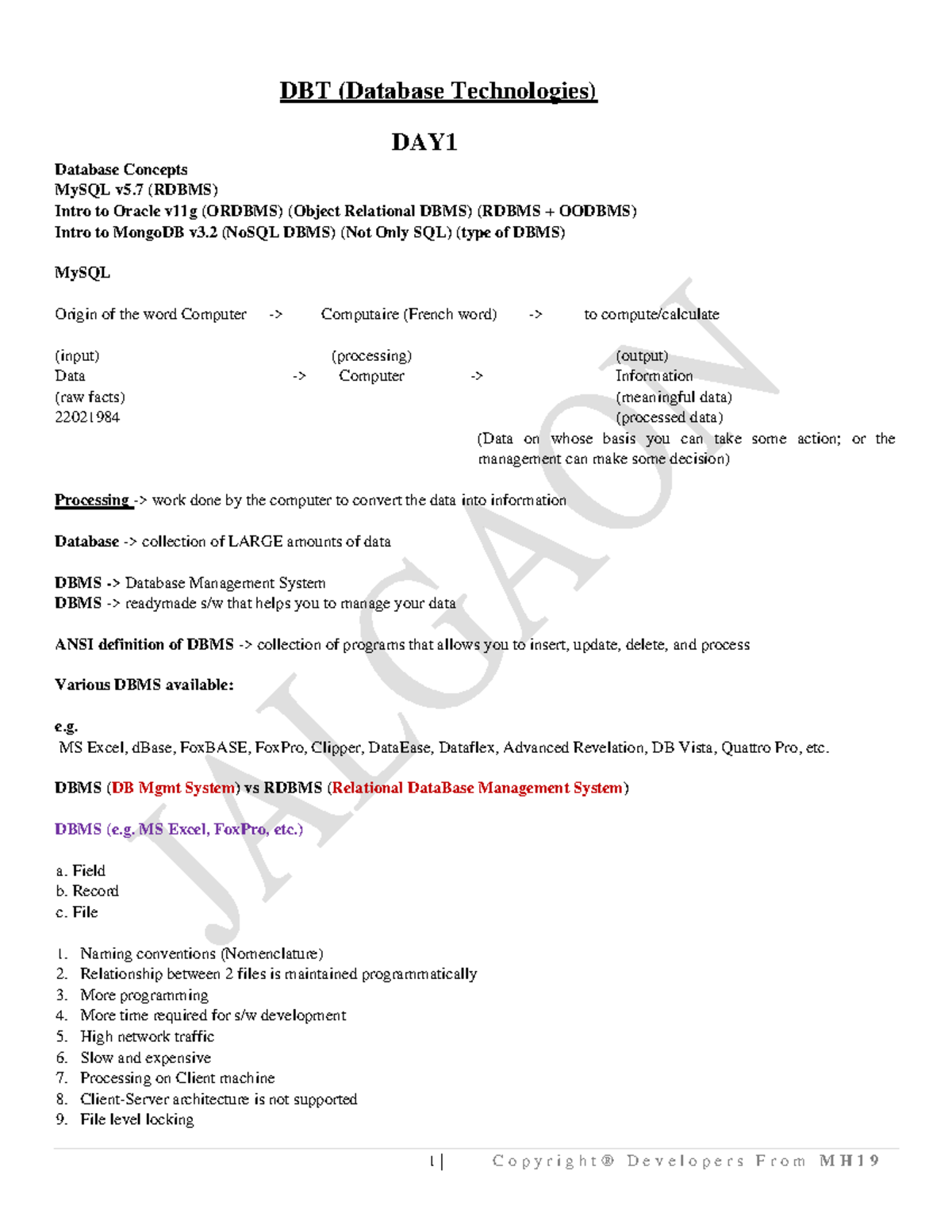 DBT (Database Technologies) DAY 1: Intro to DBMS, RDBMS, and SQL ...