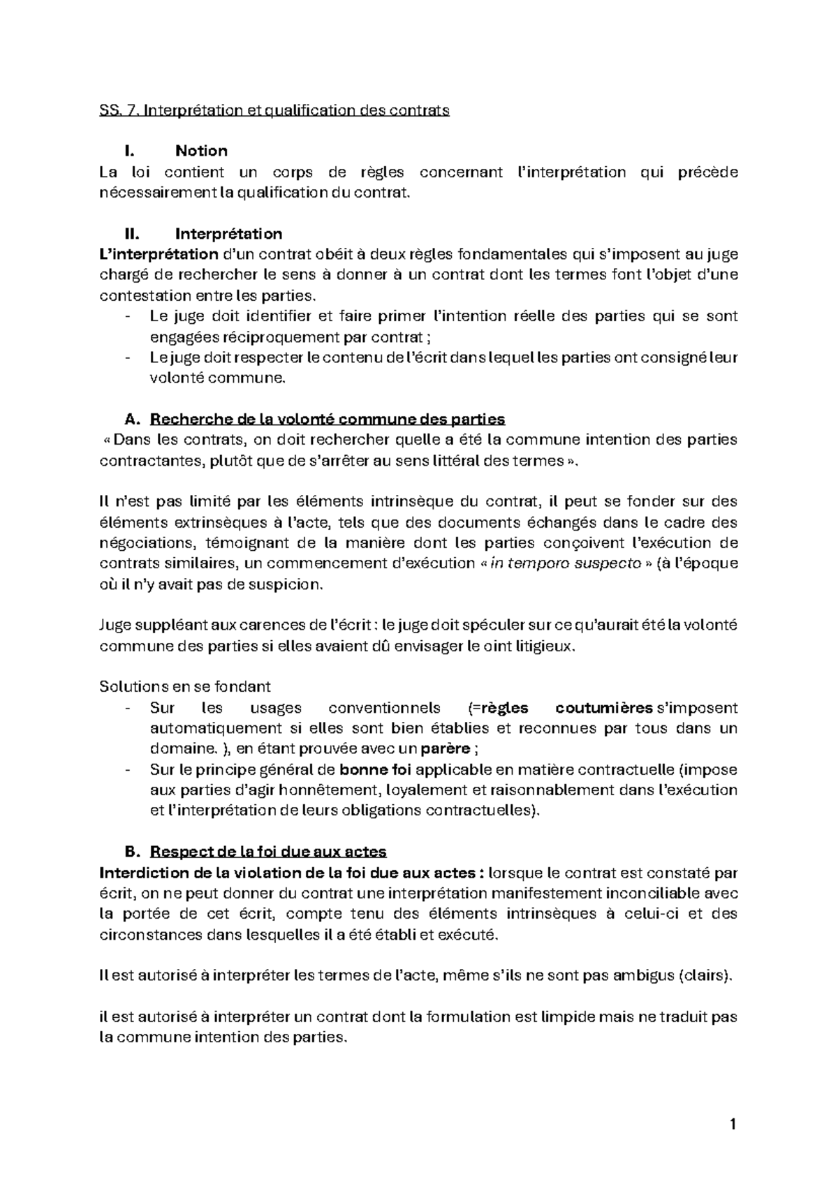 SS. 7. Interprétation et Qualification des Contrats : Notions et Effets ...