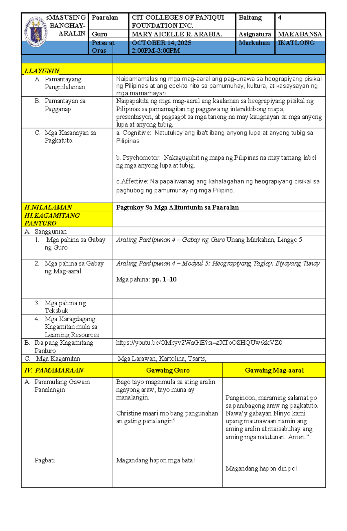 Baitang 4 Aralin sa Heograpiya: Anyong Lupa at Anyong Tubig (AP 4 ...