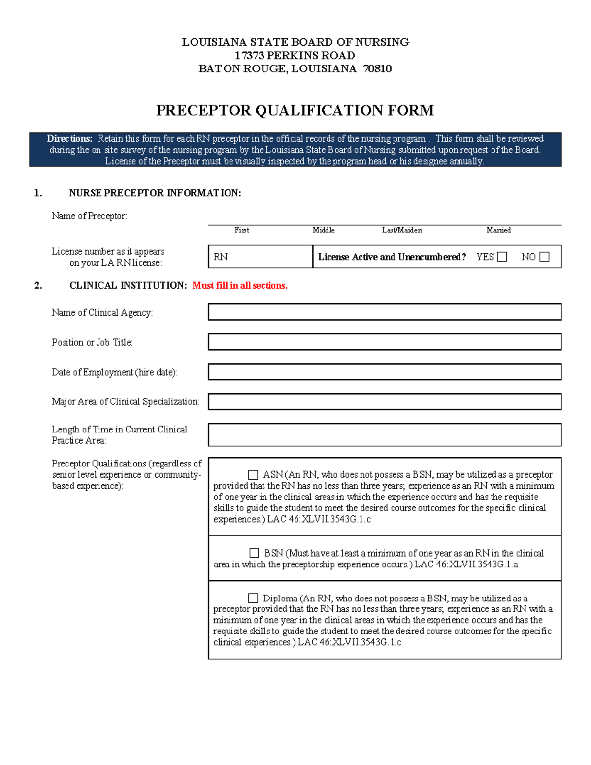 Preceptor Qualification Form - RN Guidelines for Nursing Program - Studocu