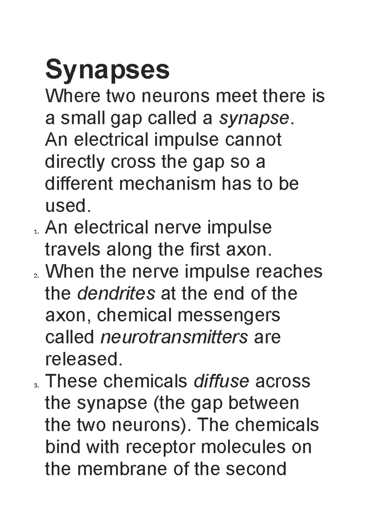 Synapses and Neurotransmitter Functions in Neuronal Communication - Studocu