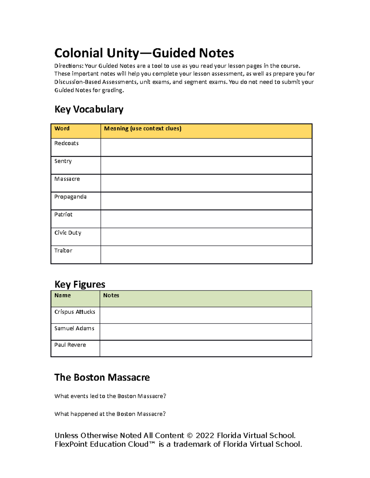 Colonial unity guided notes - Colonial Unity—Guided Notes Directions ...