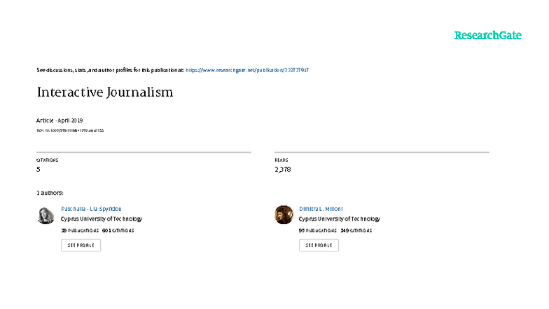 Interactive Journalism: Concepts and Participation in Newsmaking - Studocu