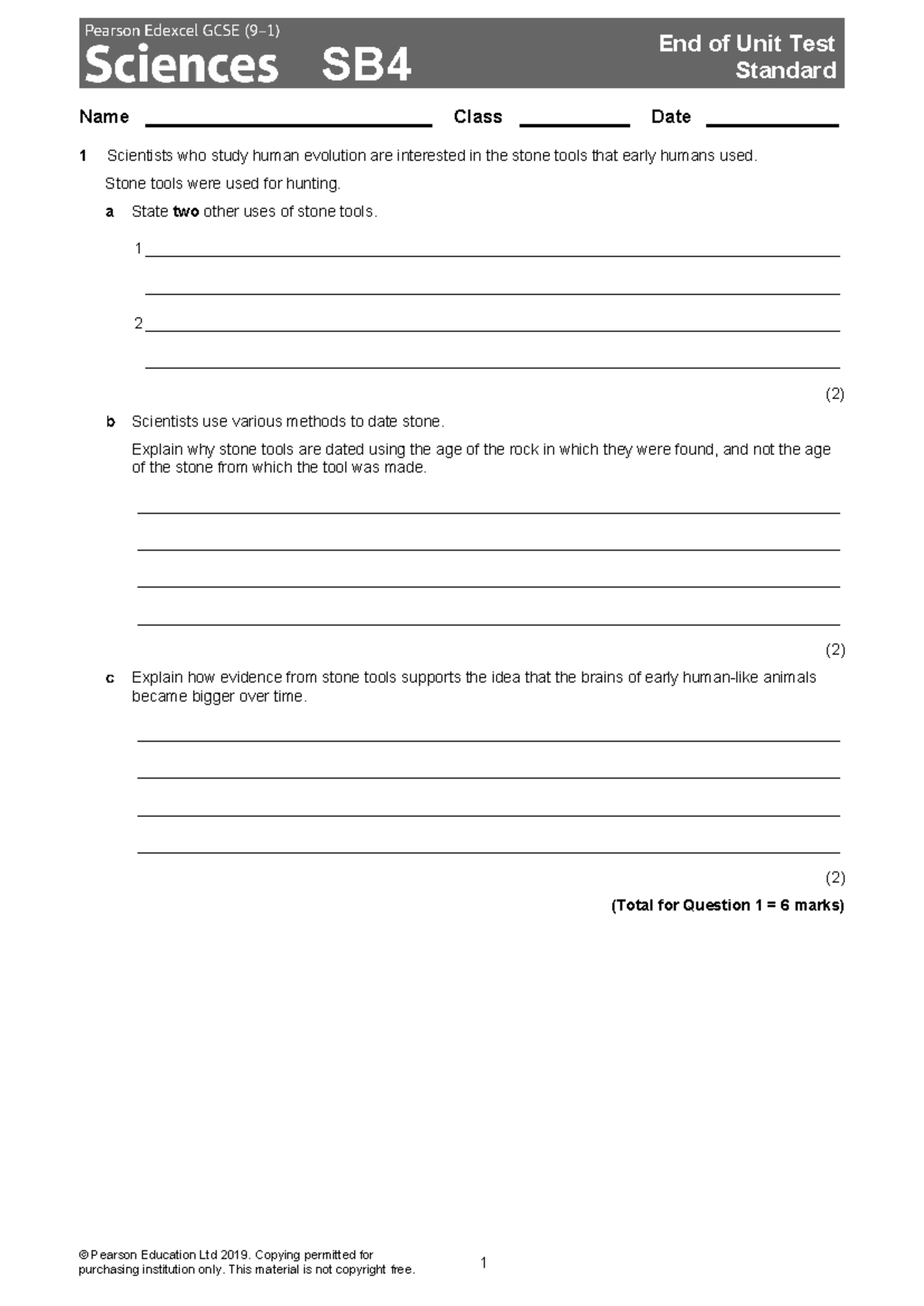 SB4 Mark Scheme for Evolution and Antibiotic Resistance Study Guide ...