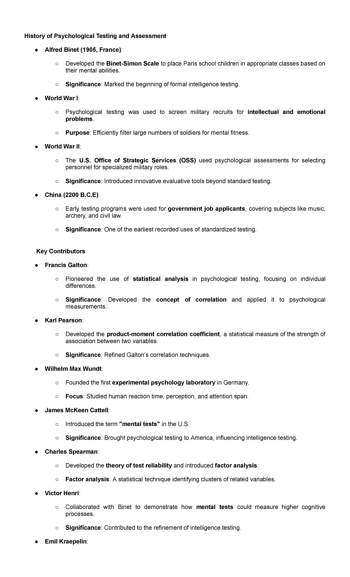 History of Psychological Testing and Assessment (PSY 101) - Studocu