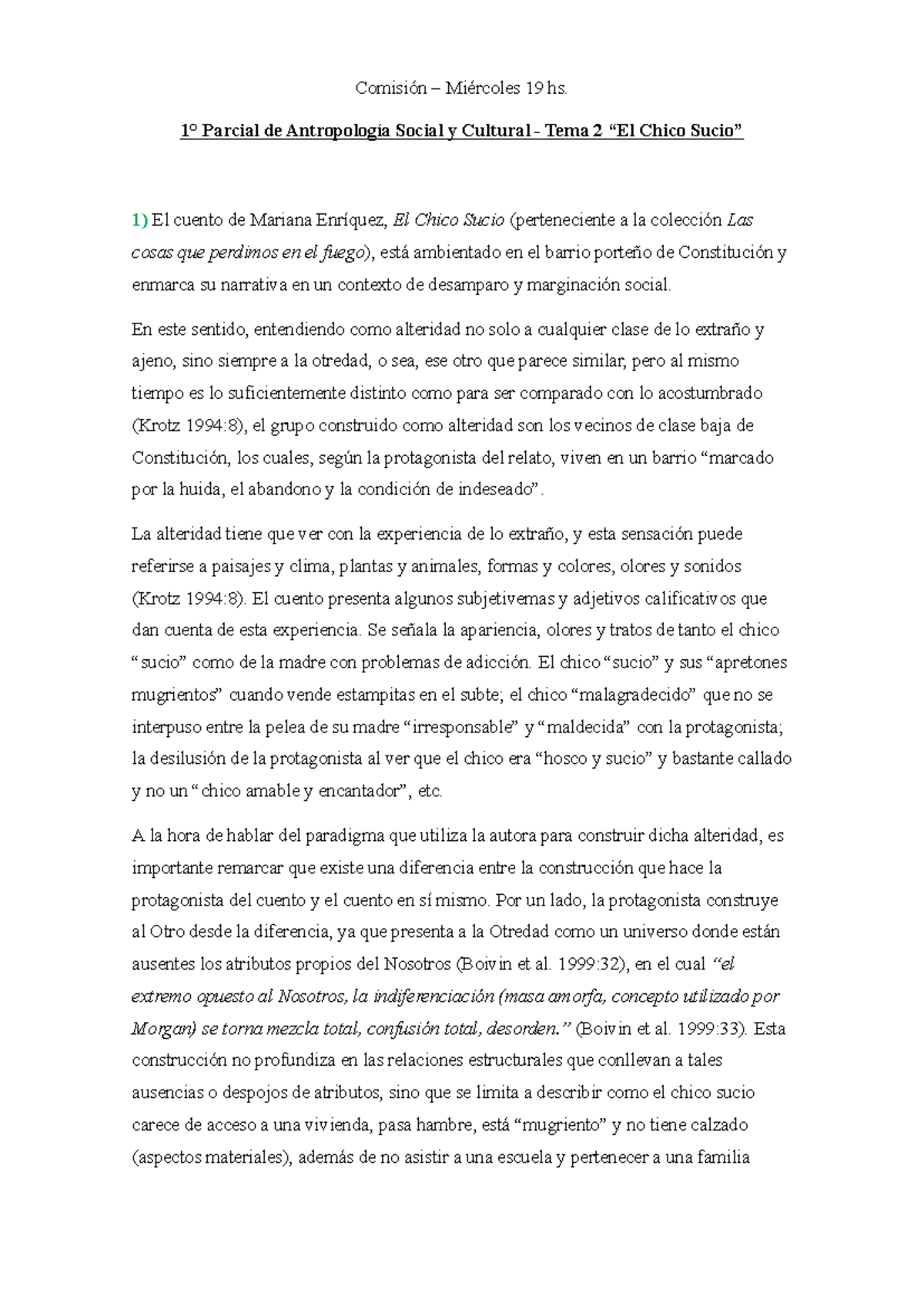 Primer Parcial de Antropología Social y Cultural: Análisis de "El Chico ...
