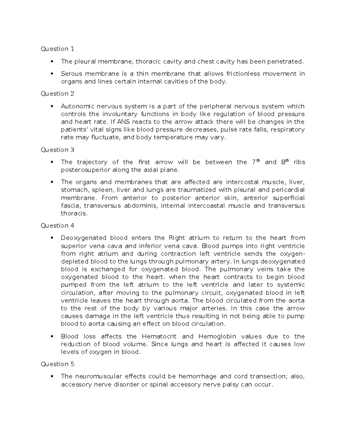 Anatomy Notes: Impact of Arrow Injury on Thoracic Structures - Studocu