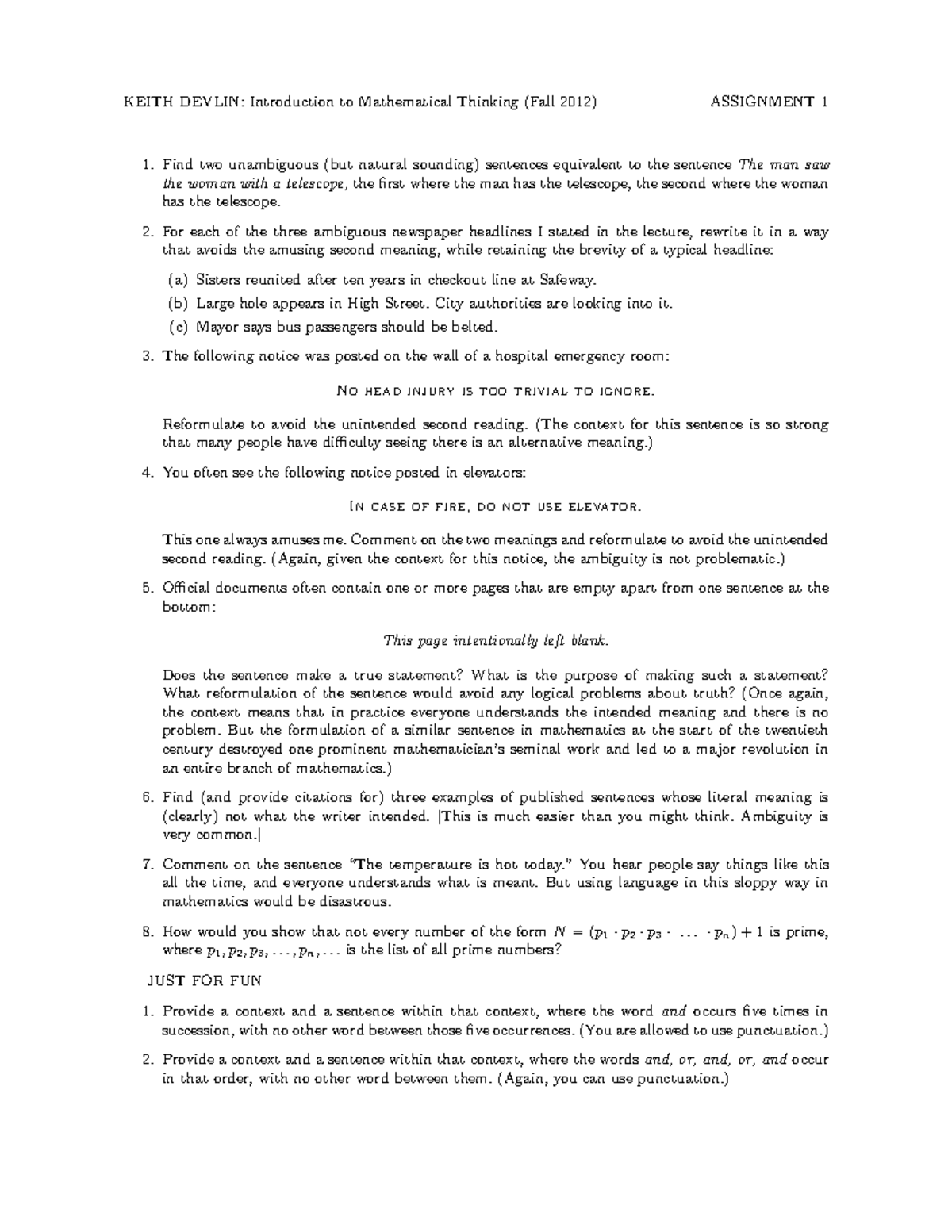 MAT 101: Assignment 1 - Exploring Ambiguity in Language - Studocu