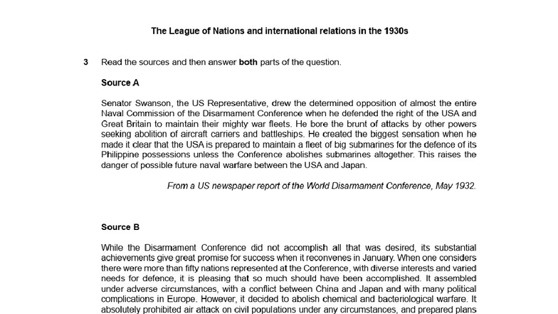 History Paper 1: The League of Nations & 1930s Intl Relations - Studocu