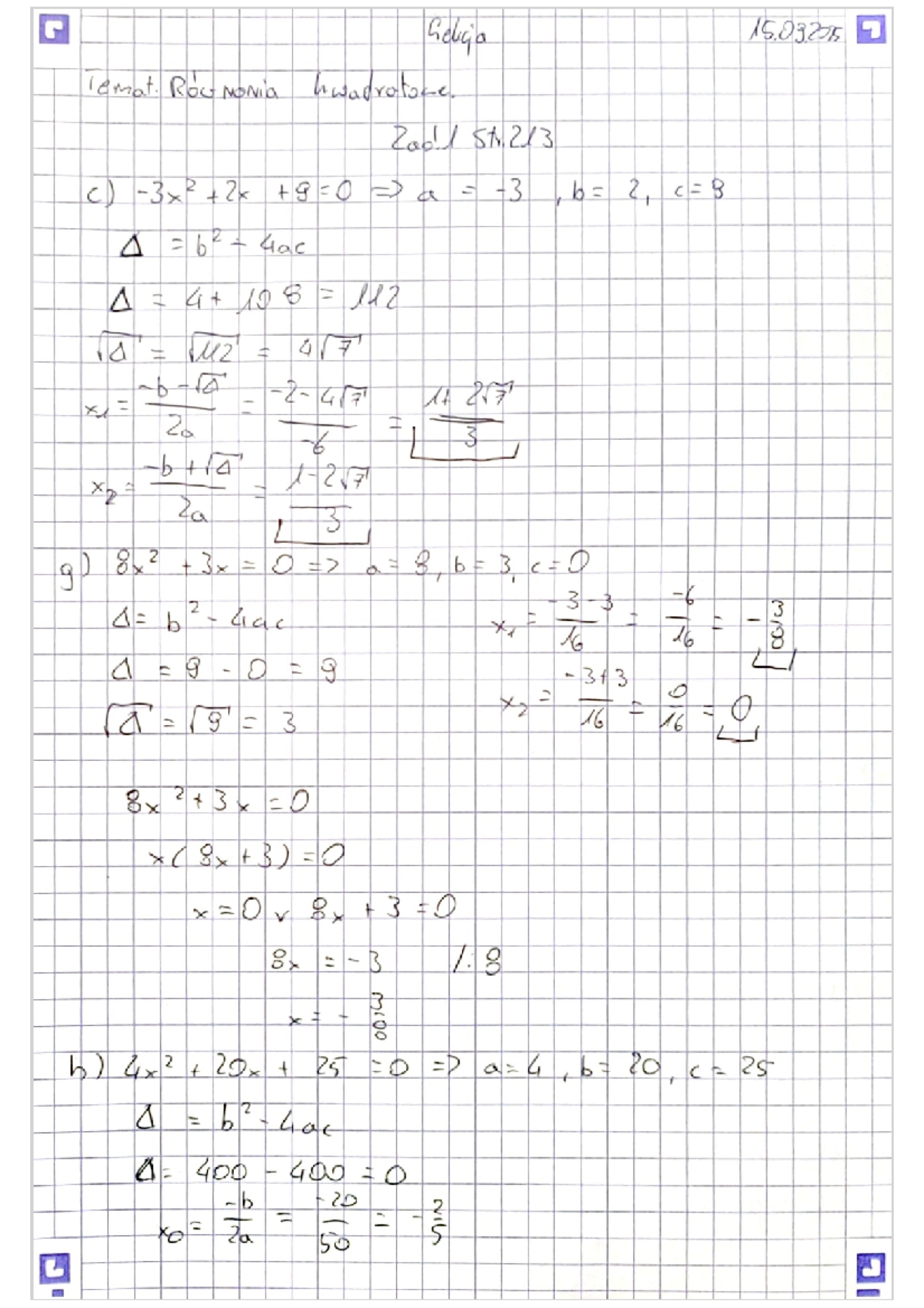 Równania kwadratowe - Notatki do zajęć 15.09.2025 - Studocu
