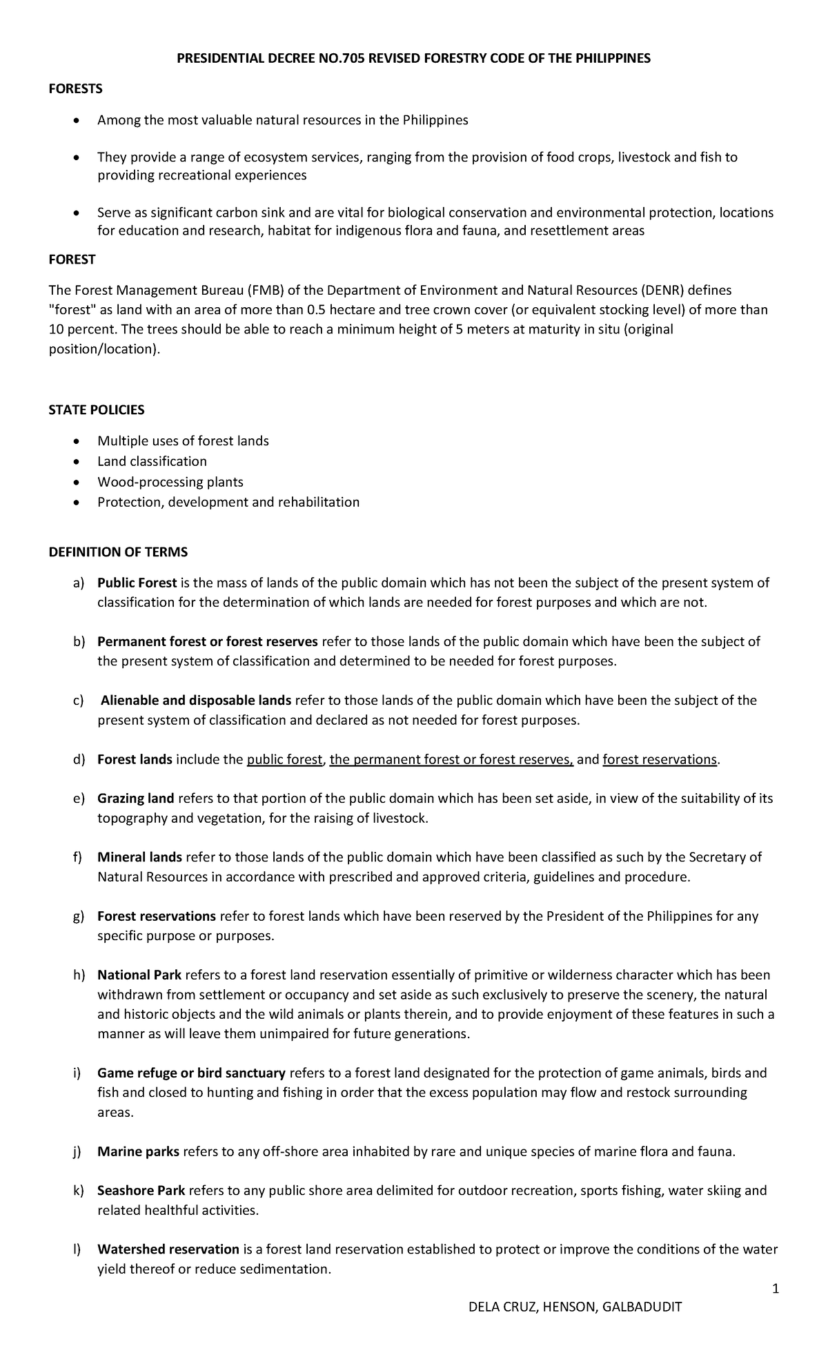 PRESIDENTIAL DECREE NO. 705: REVISED FORESTRY CODE OF THE PHILIPPINES ...