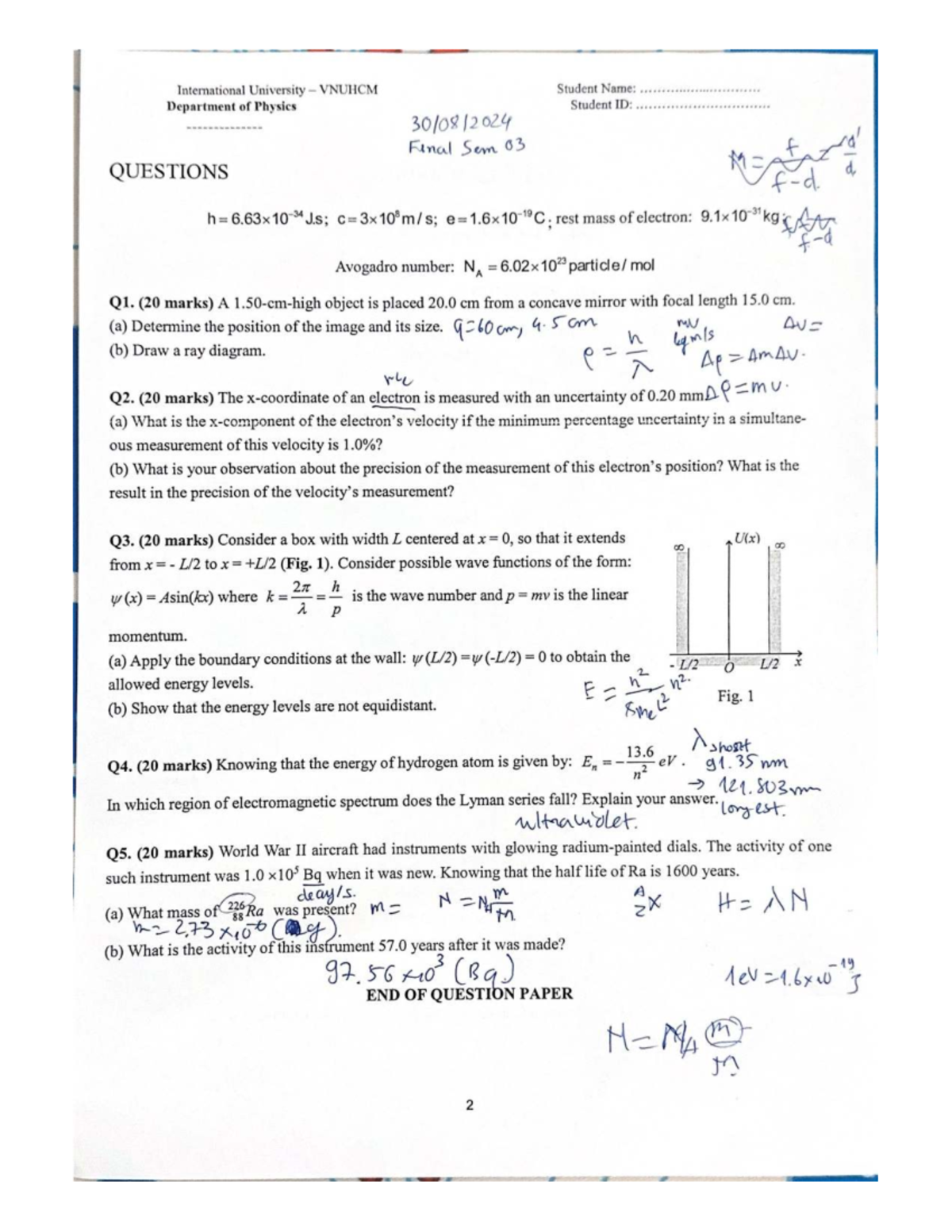 Final Sem 3 2023-2024 - Physics Exam Questions and Solutions - Studocu