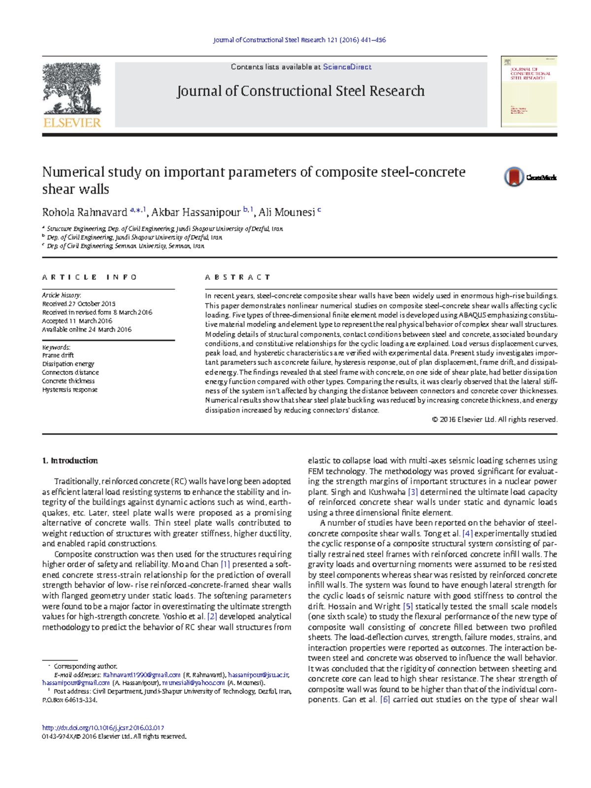 Numerical Study on Composite Shear Walls: Key Parameters and Findings ...