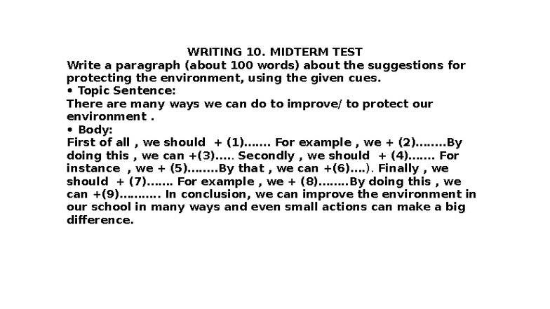 Writing 10 - PRACTISE IELTS - WRITING 10. MIDTERM TEST Write a ...