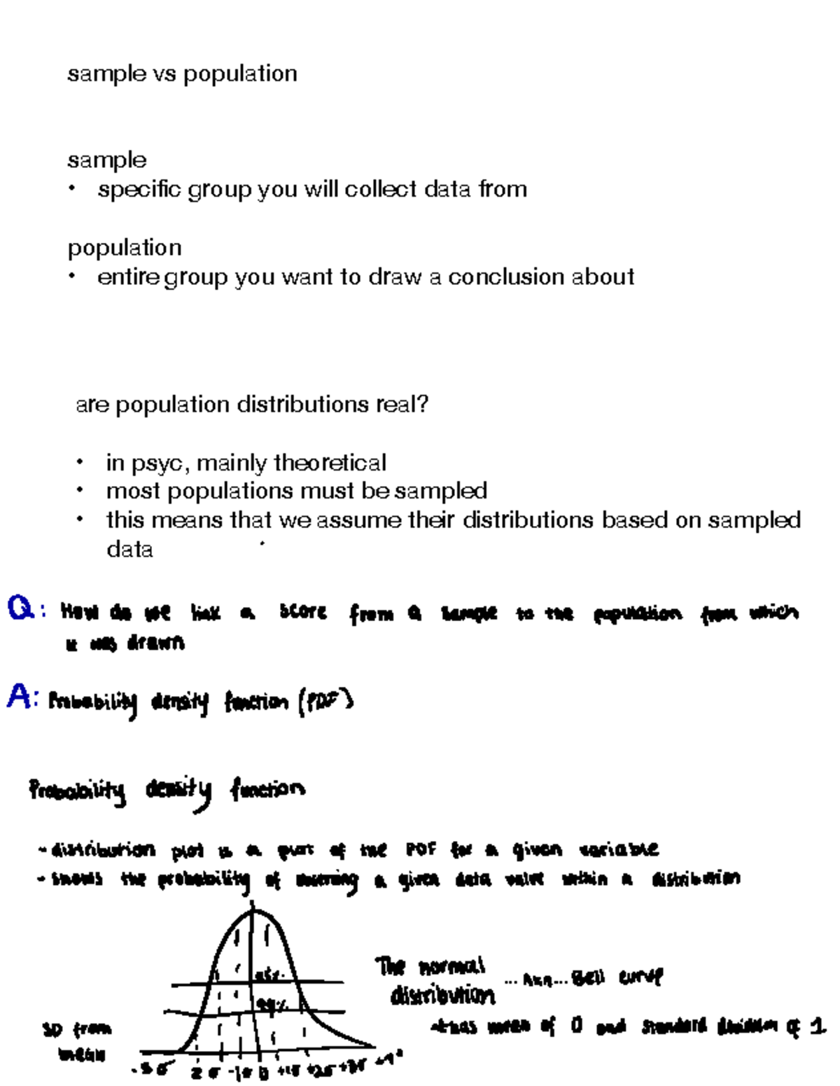 Stats - Data Science Notes: Sample vs Population Distributions - Studocu