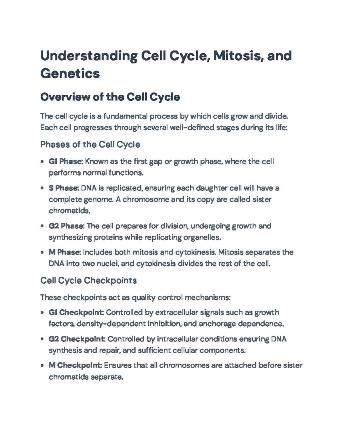 BIO101 Final Exam Notes: Cell Cycle, Mitosis, Genetics & Mutations ...