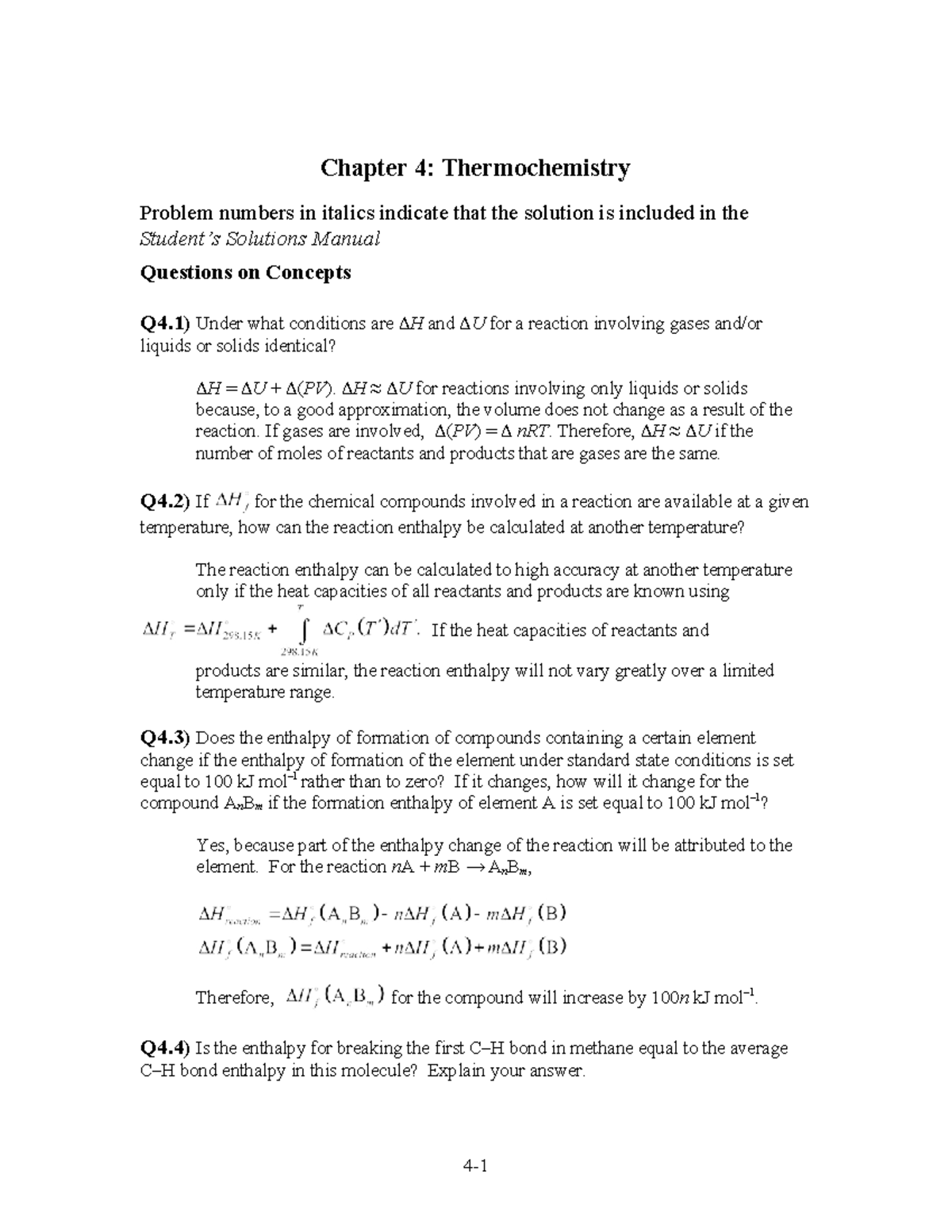 Chapter 4: Thermochemistry Solutions and Problem Explanations - Studocu