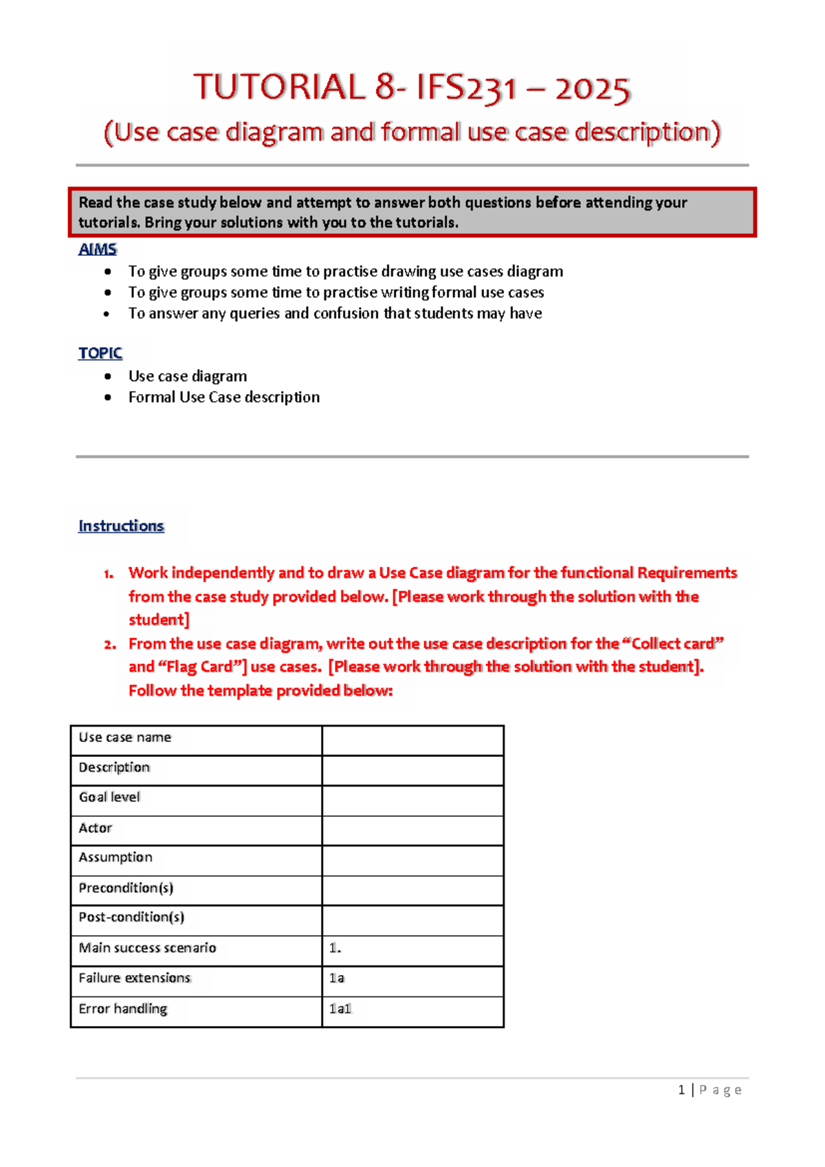 IFS231 Tutorial 8 case study Student Version 2 - 1 | P a g e TUTORIAL 8 ...