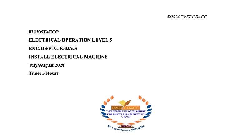 TVET CDACC 071305T4EOP Electrical Operation Level 5 Exam Notes 2024 ...