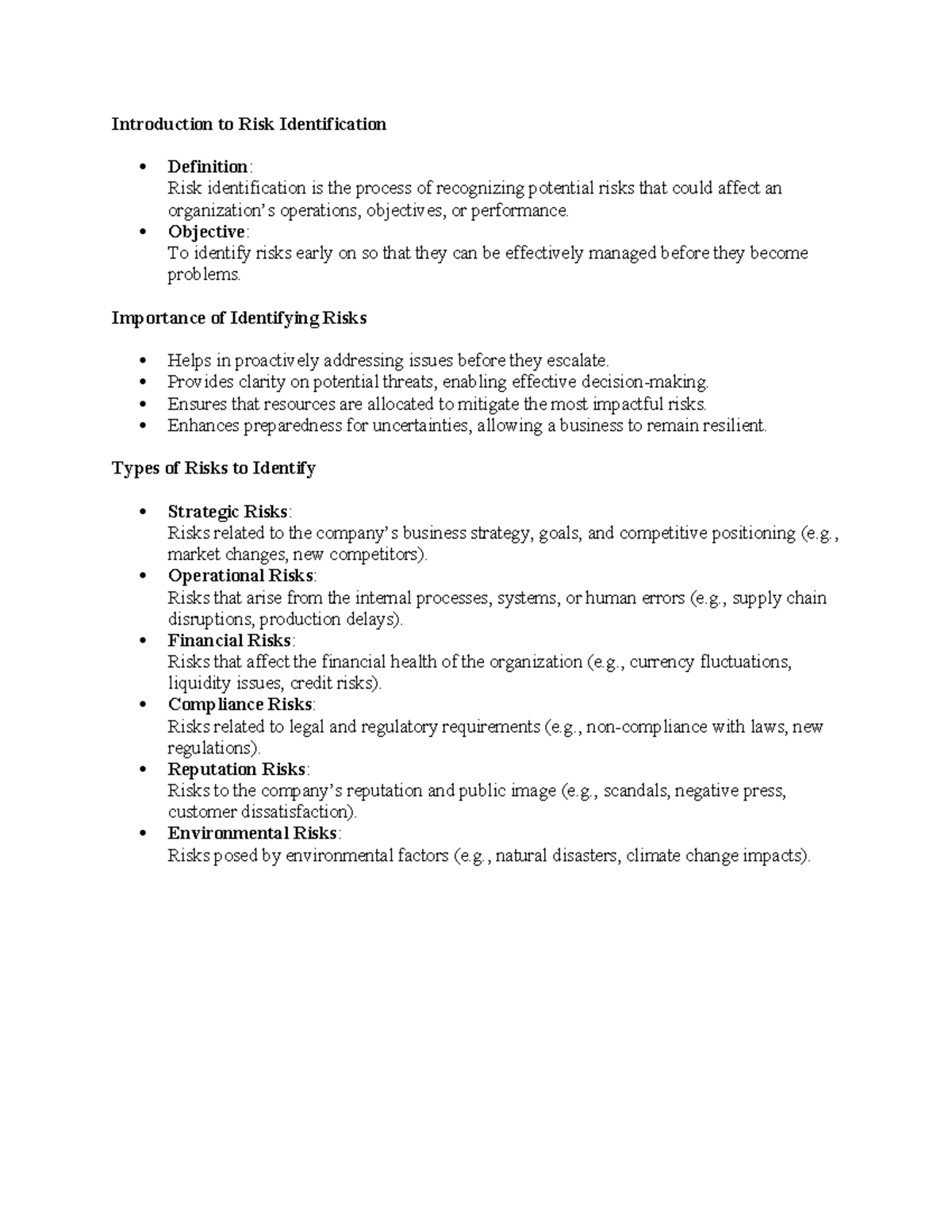 Business risk management written report - Introduction to Risk ...