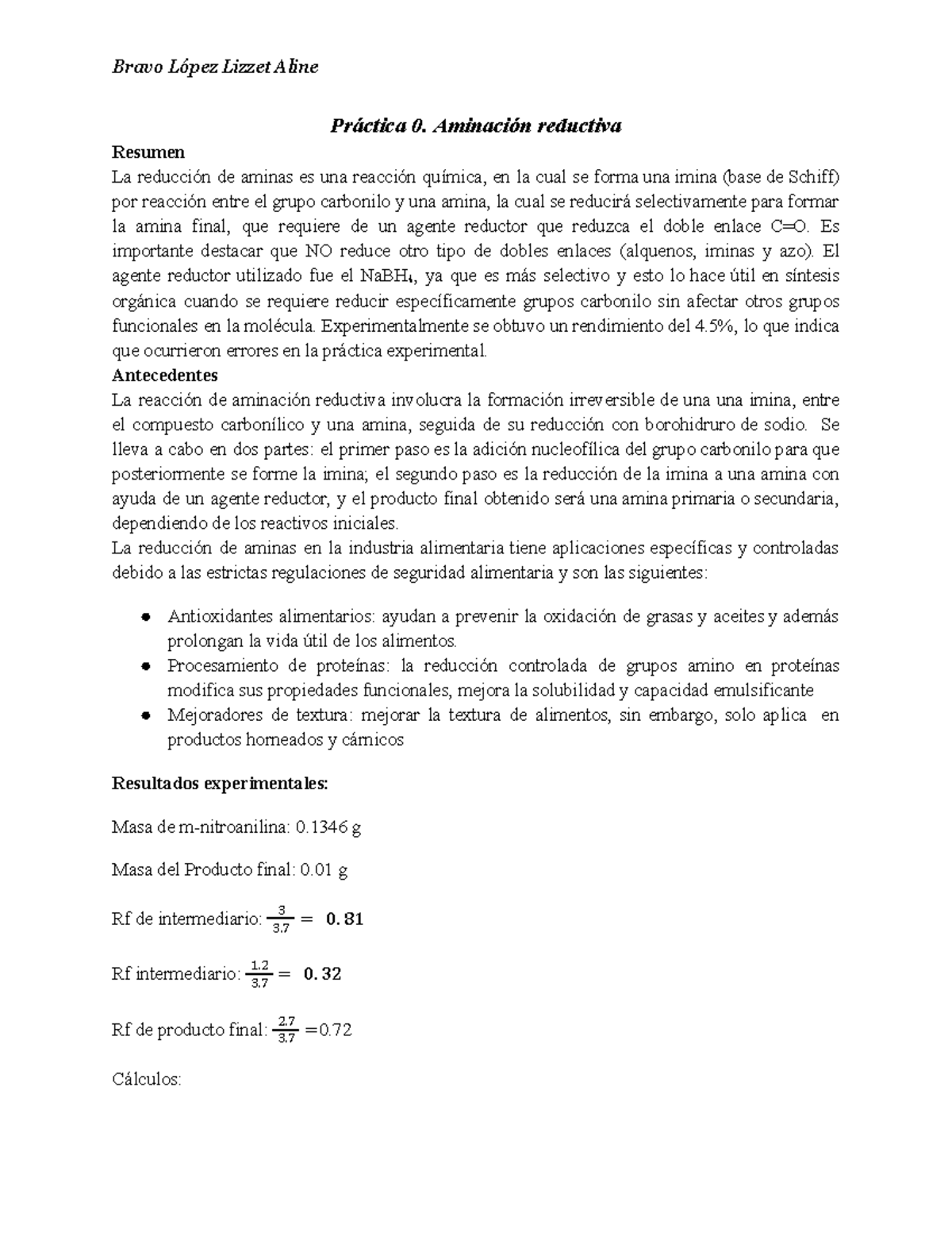 Práctica 0. Aminación Reductiva - Bravo López Lizzet Aline Práctica 0 ...