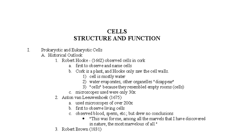CELLS STRUCTURE AND FUNCTION I: Prokaryotic & Eukaryotic Overview - Studocu
