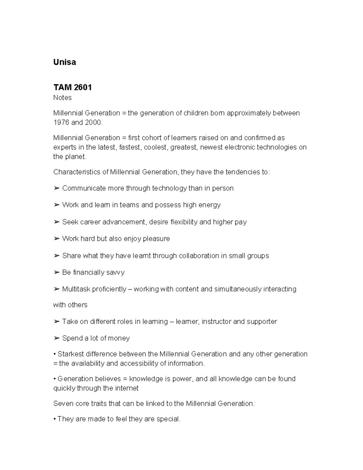 TAM 2601 Assessment 2: Classroom Management & Millennial Generation Insights - Studocu