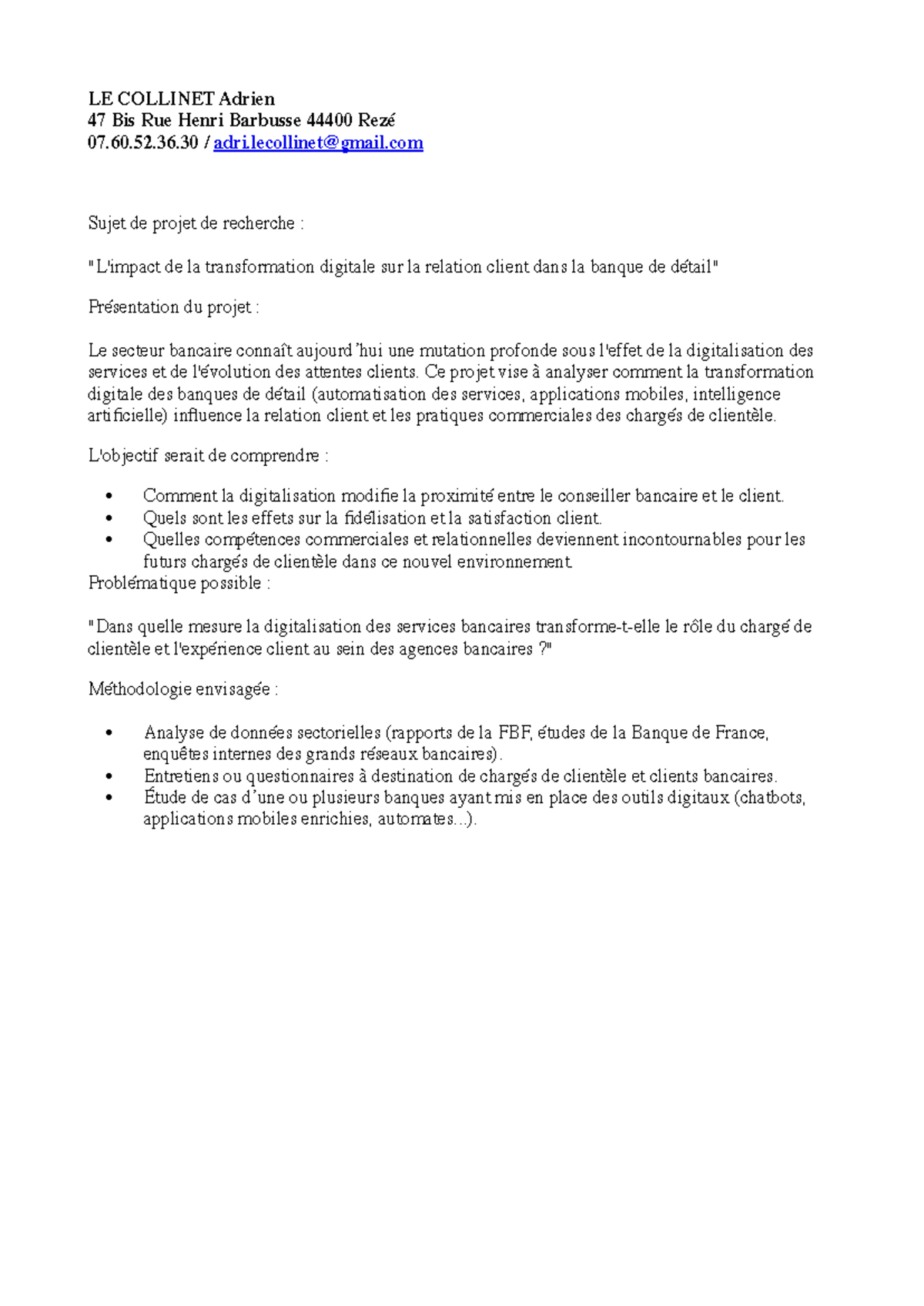 Projet de Recherche Master MBFA : Transformation Digitale et Relation ...