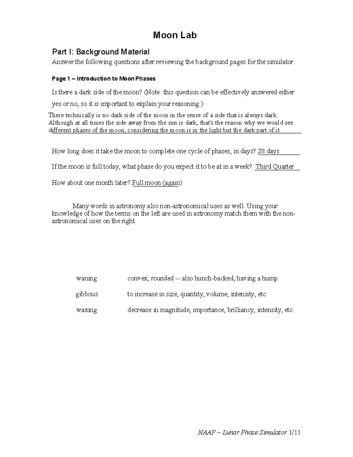 Moon Lab 2022-2: Phases and Observations Report - Studocu