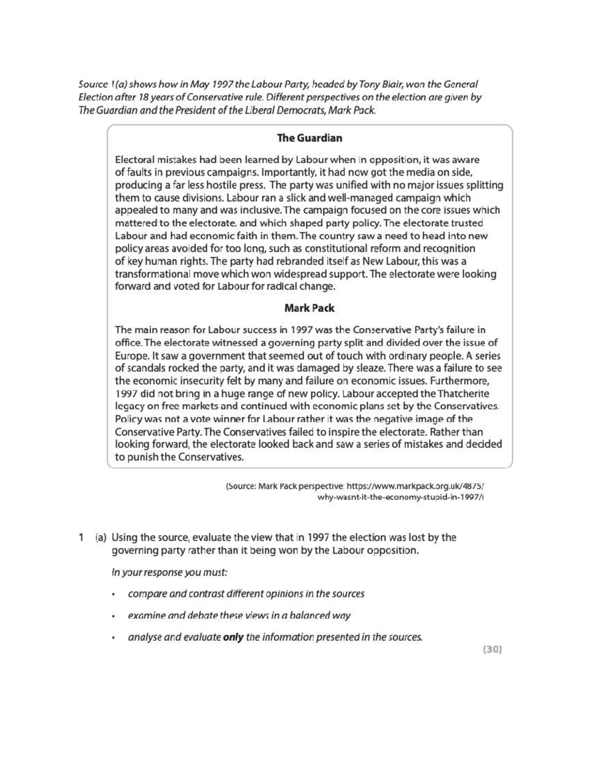 Source Questions - Politics Paper 1: Evaluating Political Change and ...