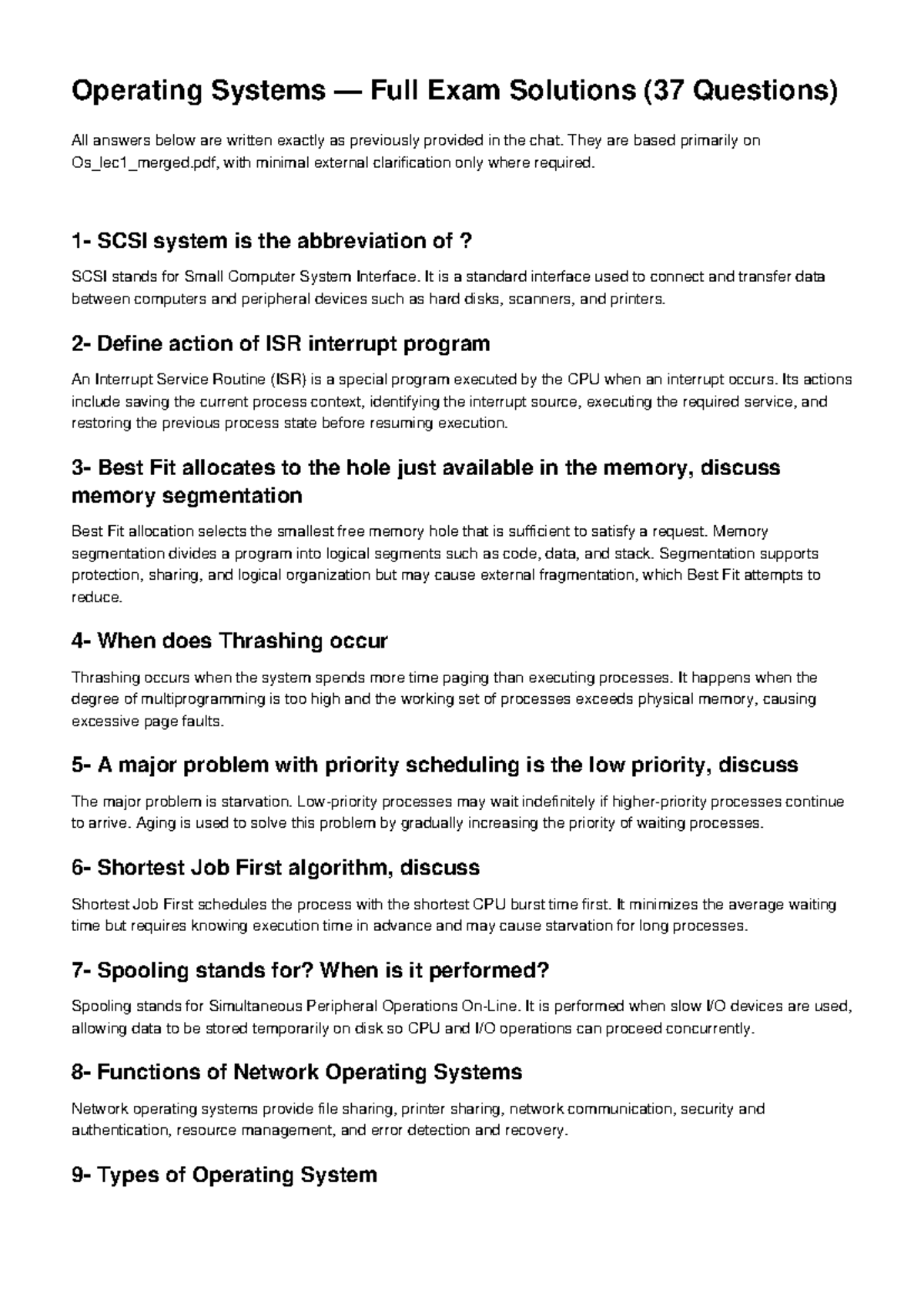 OS 37 Questions Full Exam Solutions with Detailed Answers - Studocu