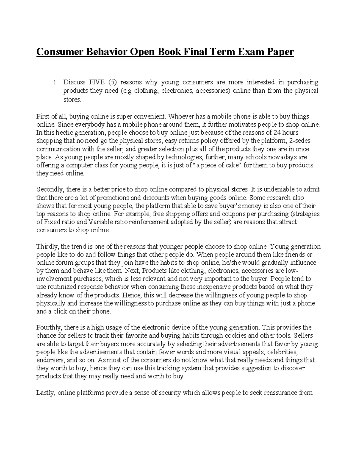 Consumer Behavior Open Book Final Exam Paper - Insights & Strategies ...